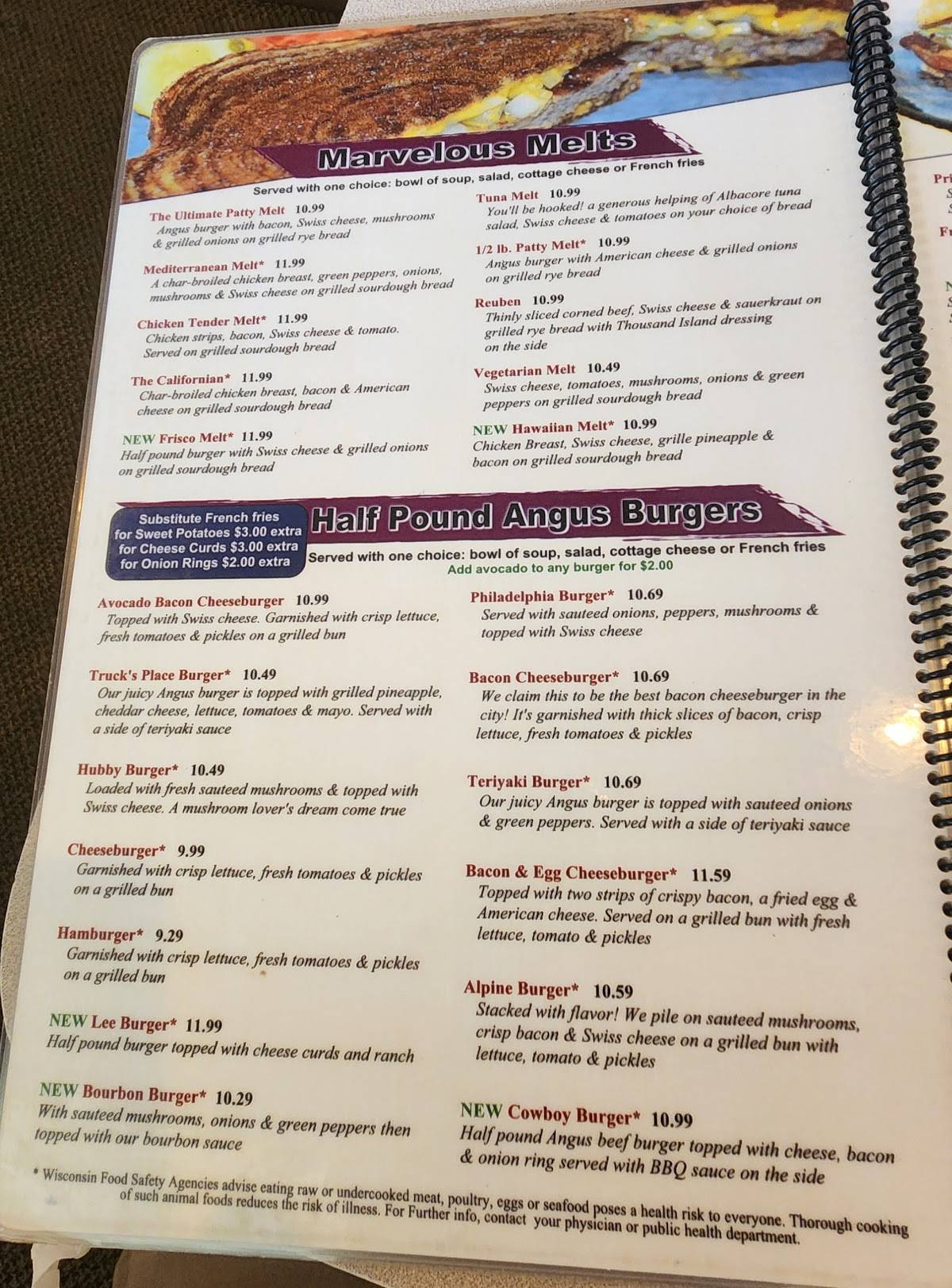 Menu at Truck's Place Restaurant Antigo, Antigo
