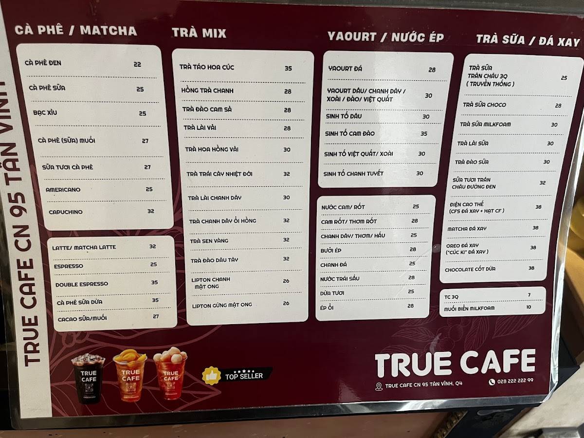 Menu at TrueCafe Tân Vĩnh, Ho Chi Minh City