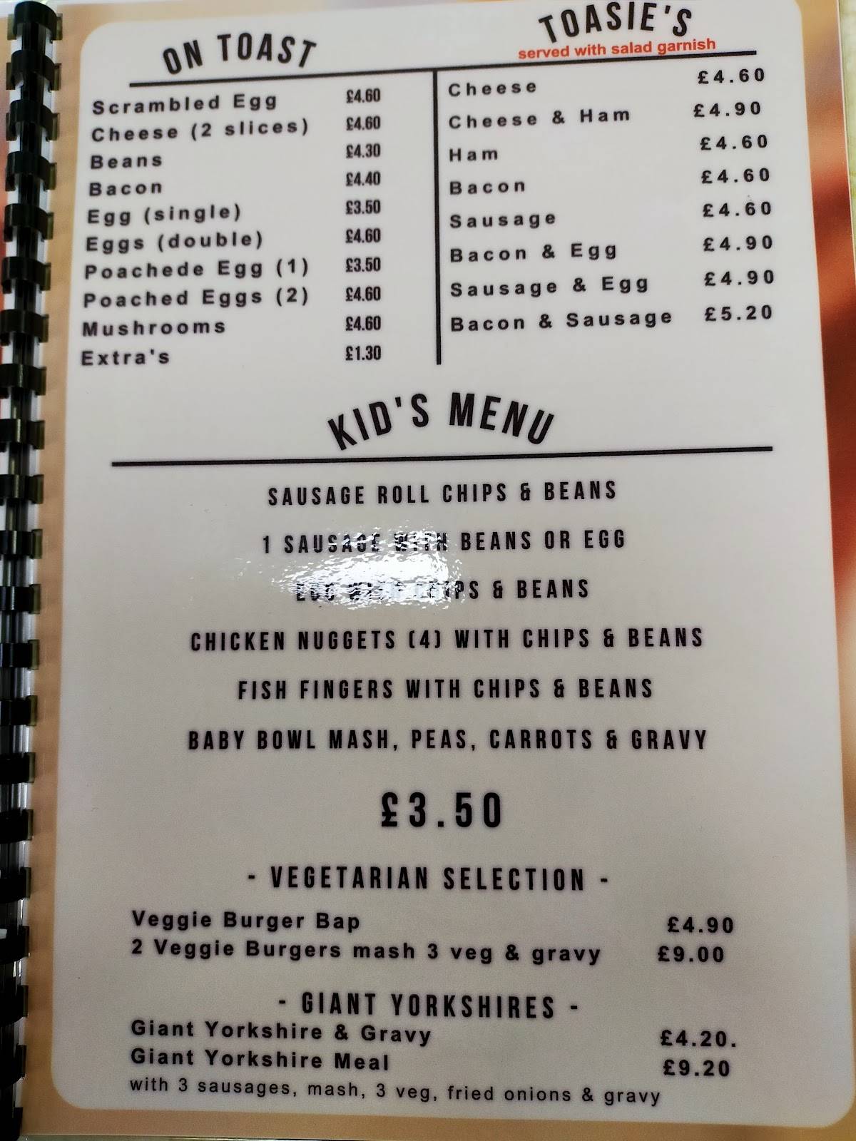 Menu at Tuck Inn Cafe, Doncaster