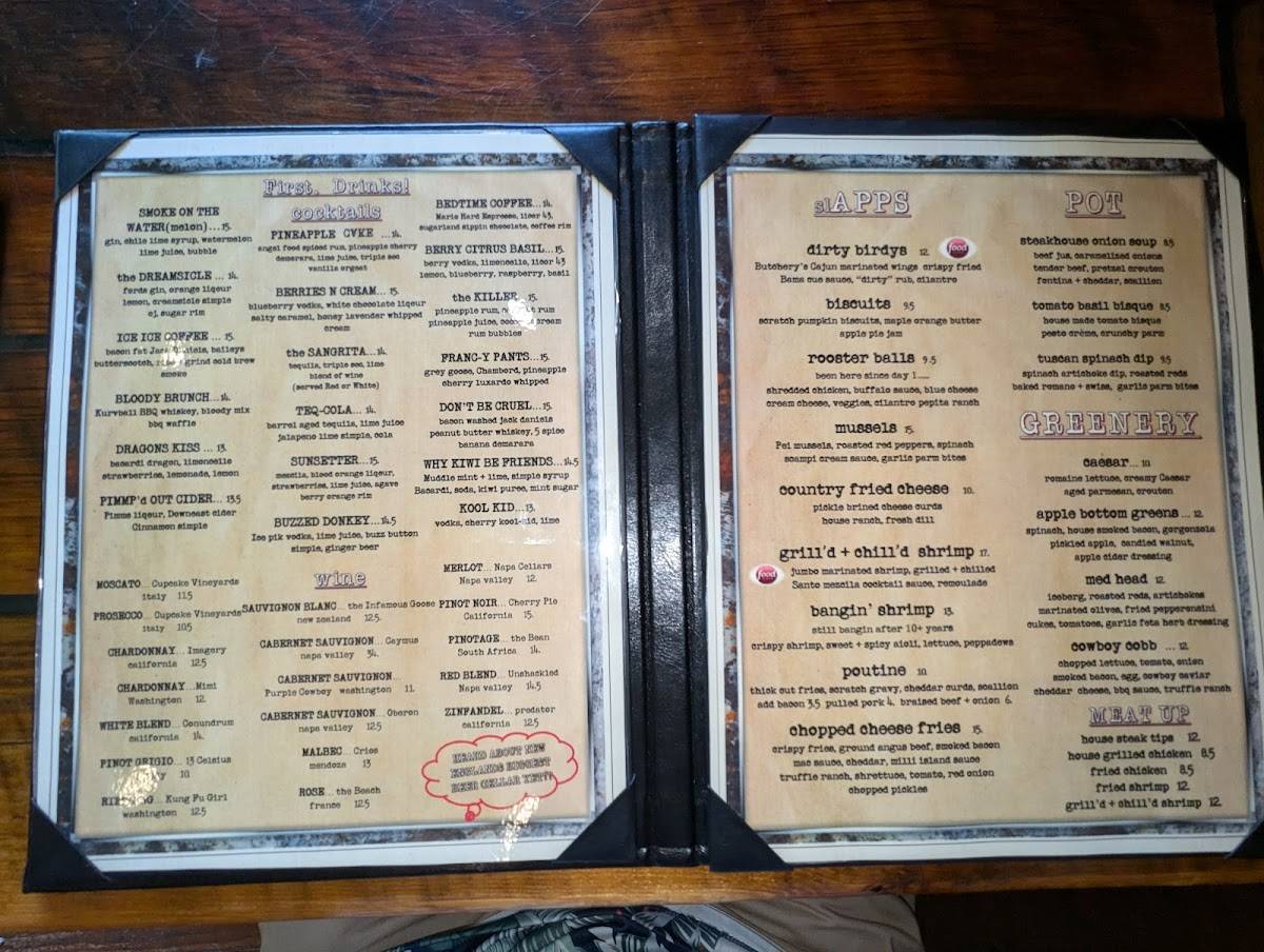 Menu at Tuckaway Tavern and Butchery steakhouse, Raymond