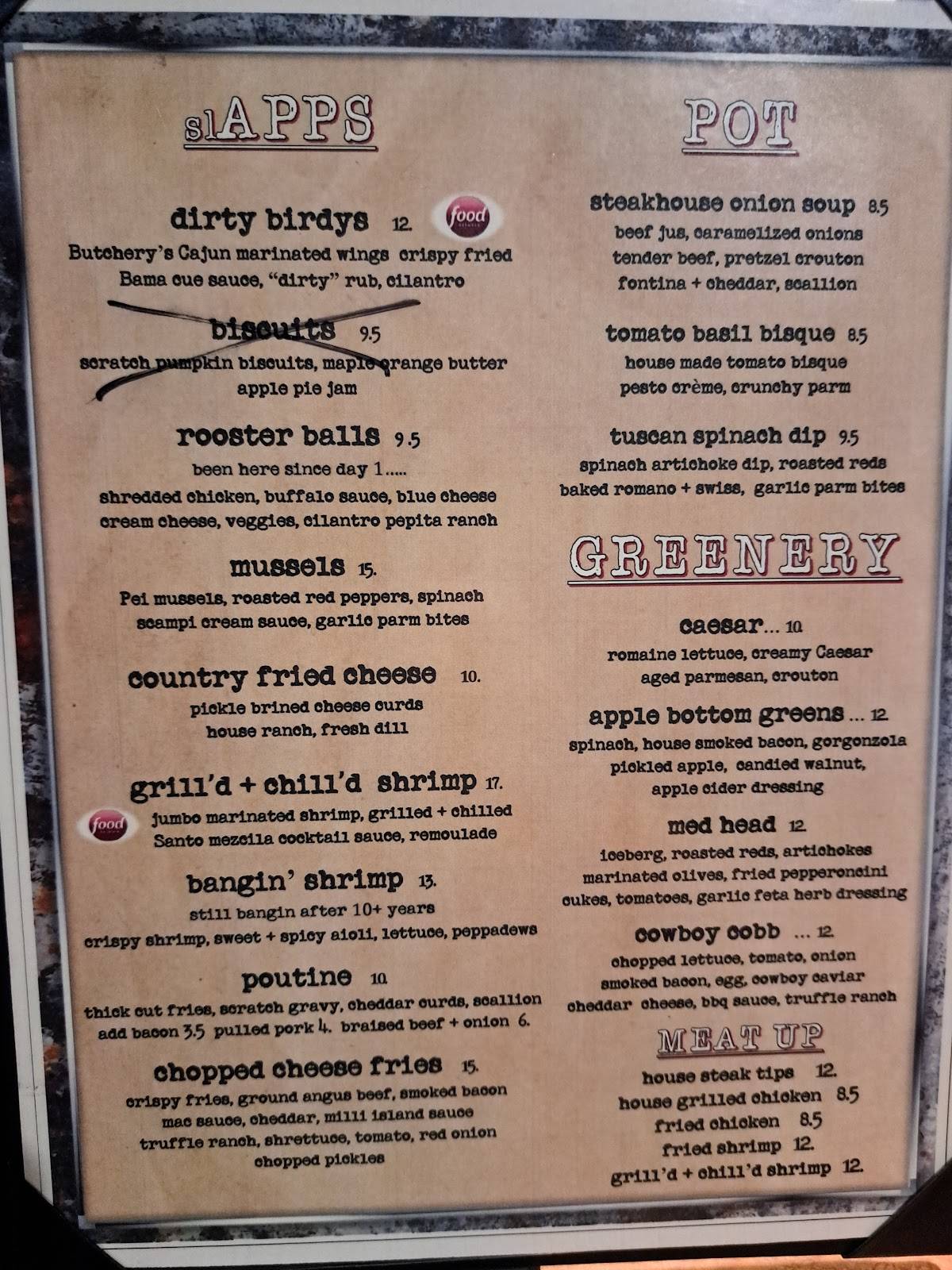 Menu at Tuckaway Tavern and Butchery steakhouse, Raymond