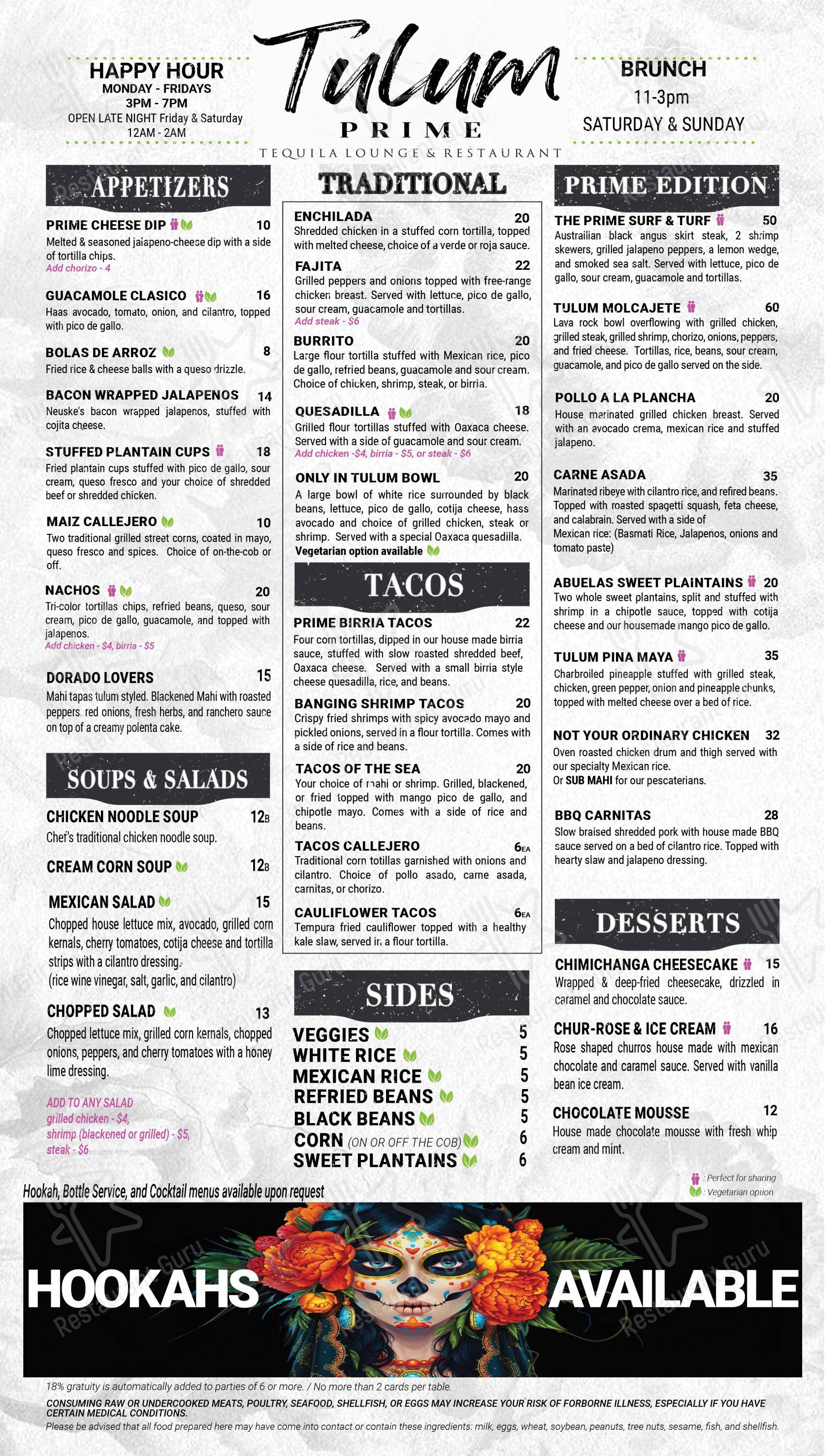 Menu at Tulum Prime Tequila Lounge & Restaurant, Coral Springs