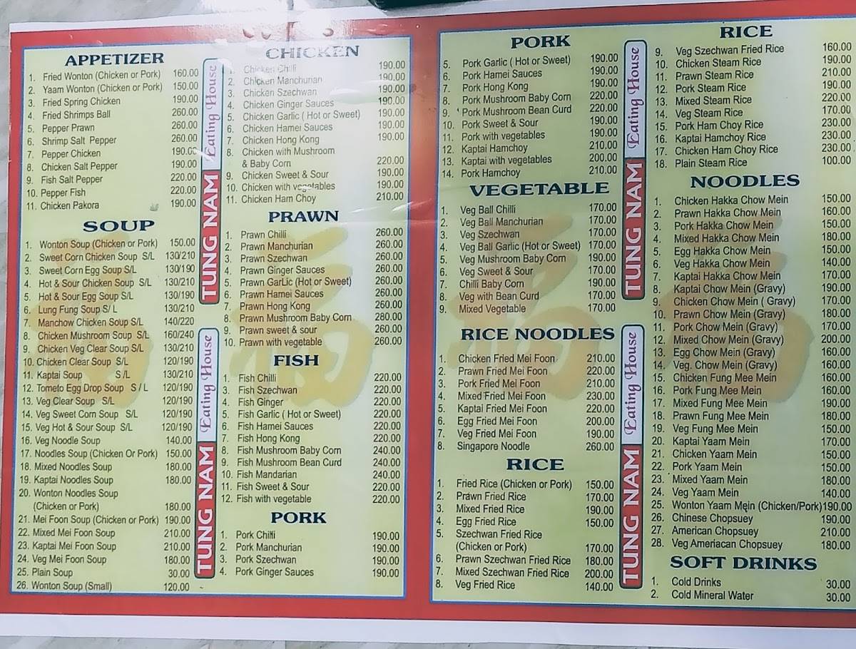 Menu at Tung Nam Eating House, Kolkata, 24