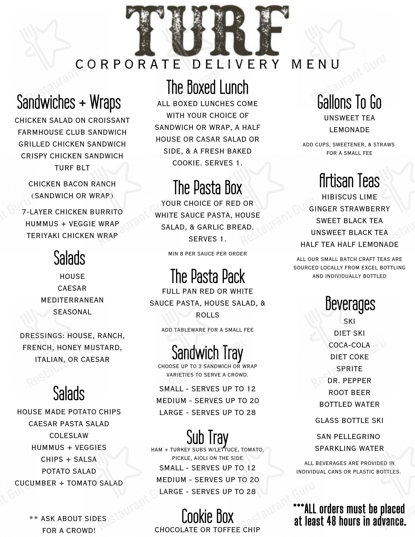 Menu at Turf Bar + Catering and Events, Breese
