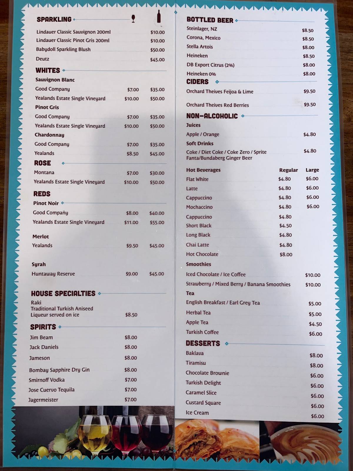 Menu at Turkuaz Cafe, Whangarei, 26 Rathbone St