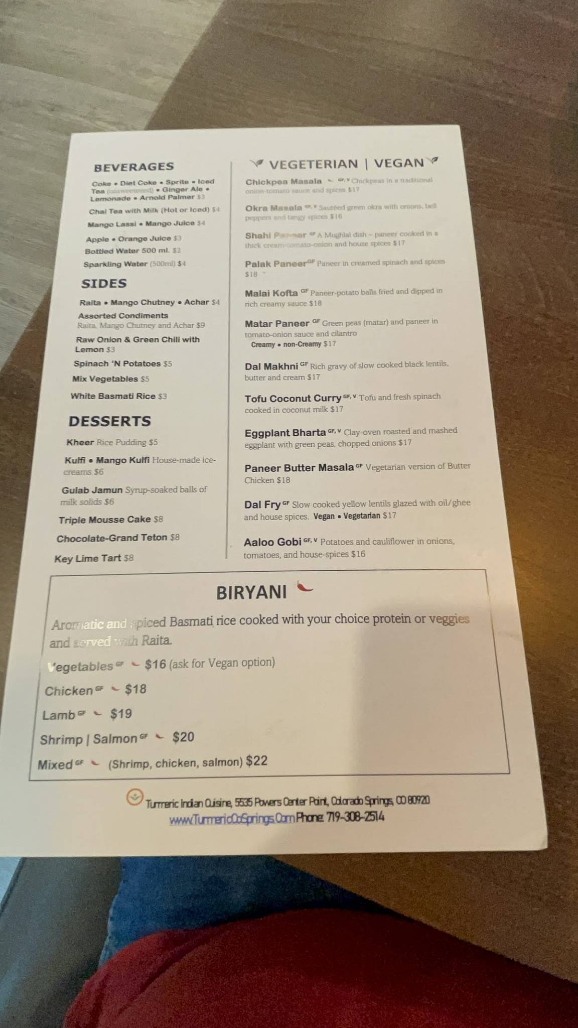 Menu at Turmeric Indian Cuisine at Power Center Point restaurant ...