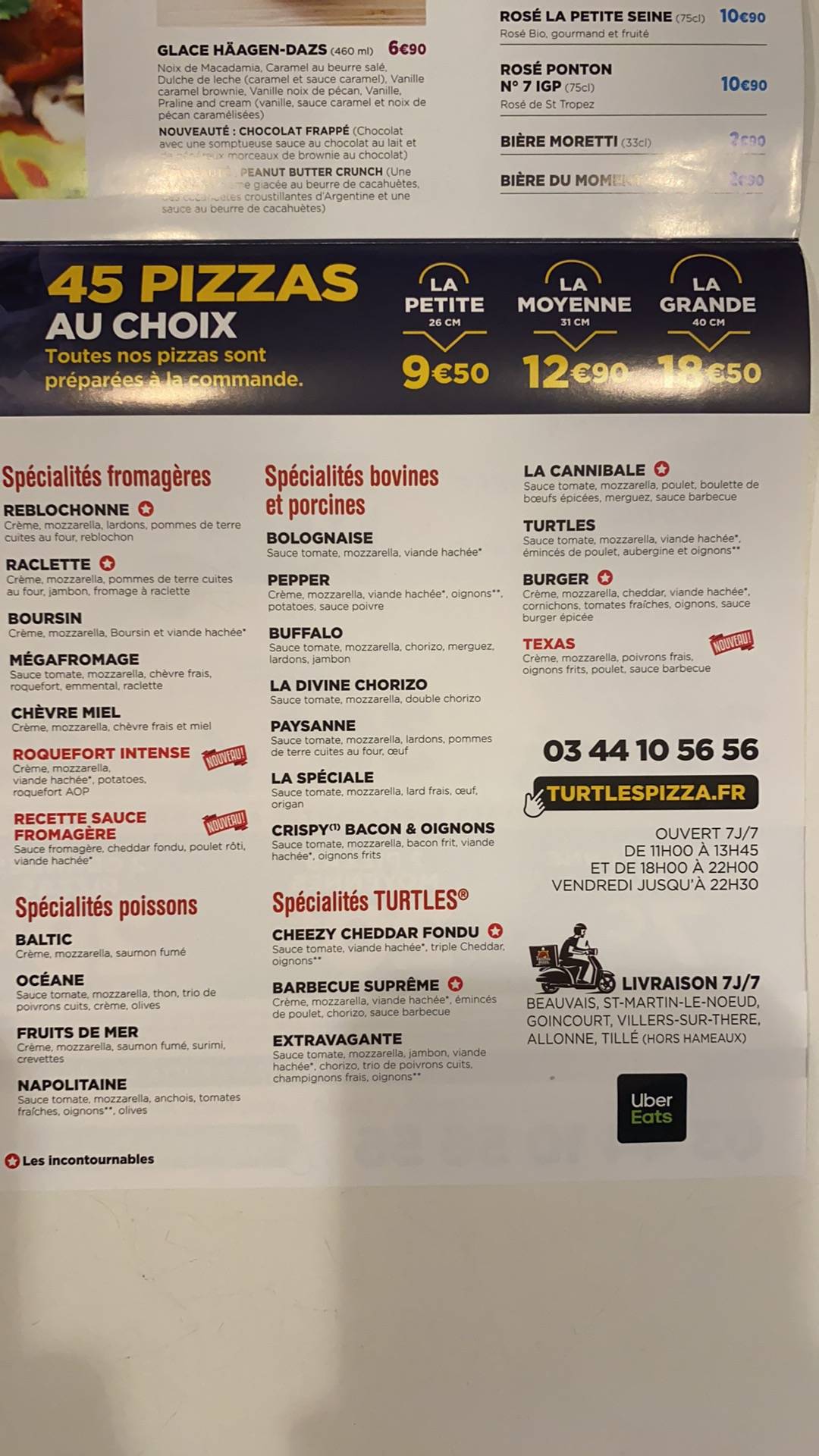 Menu au Turtles pizza restaurant, Saint-Just-en-Chaussée