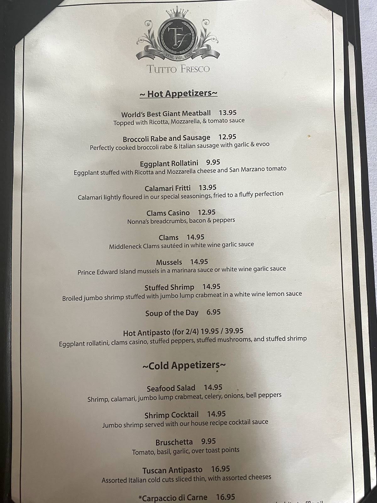 Menu at Tutto Fresco pizzeria, Port St. Lucie, Reserve Blvd