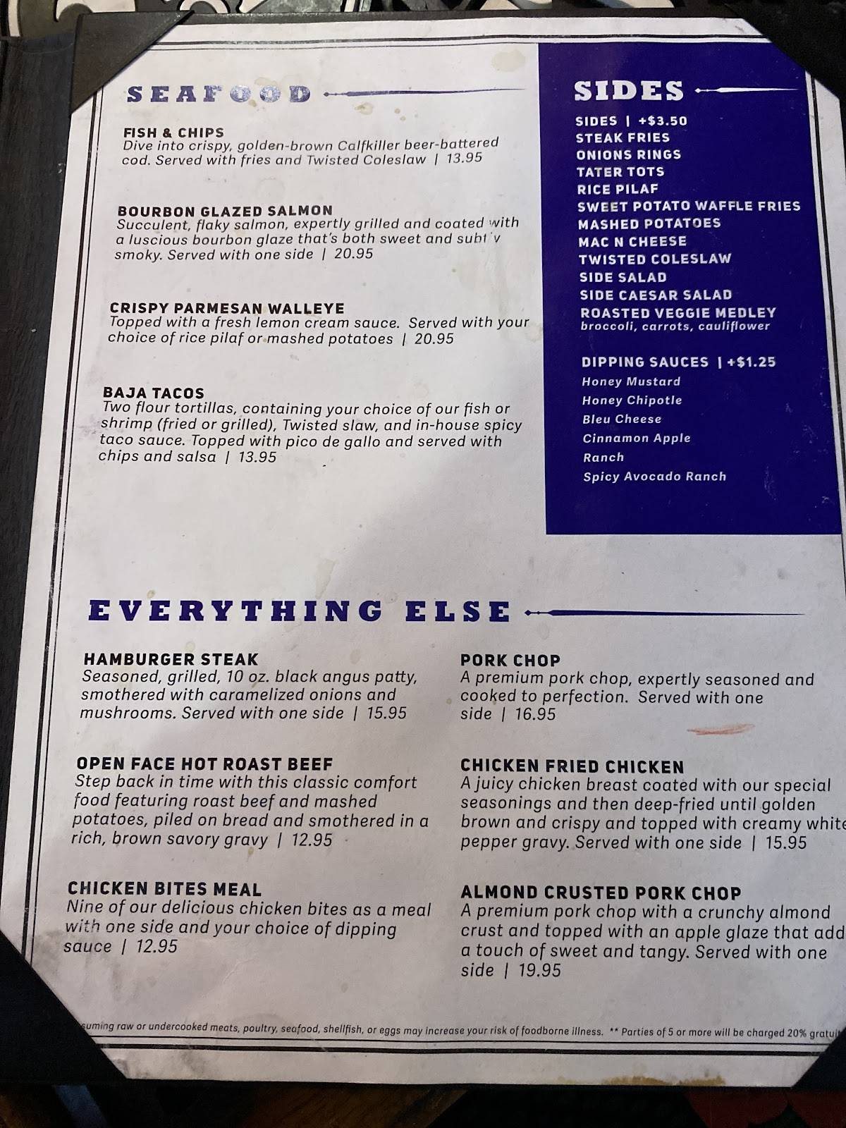 Menu at Twisted Oaks pub & bar, Smithville