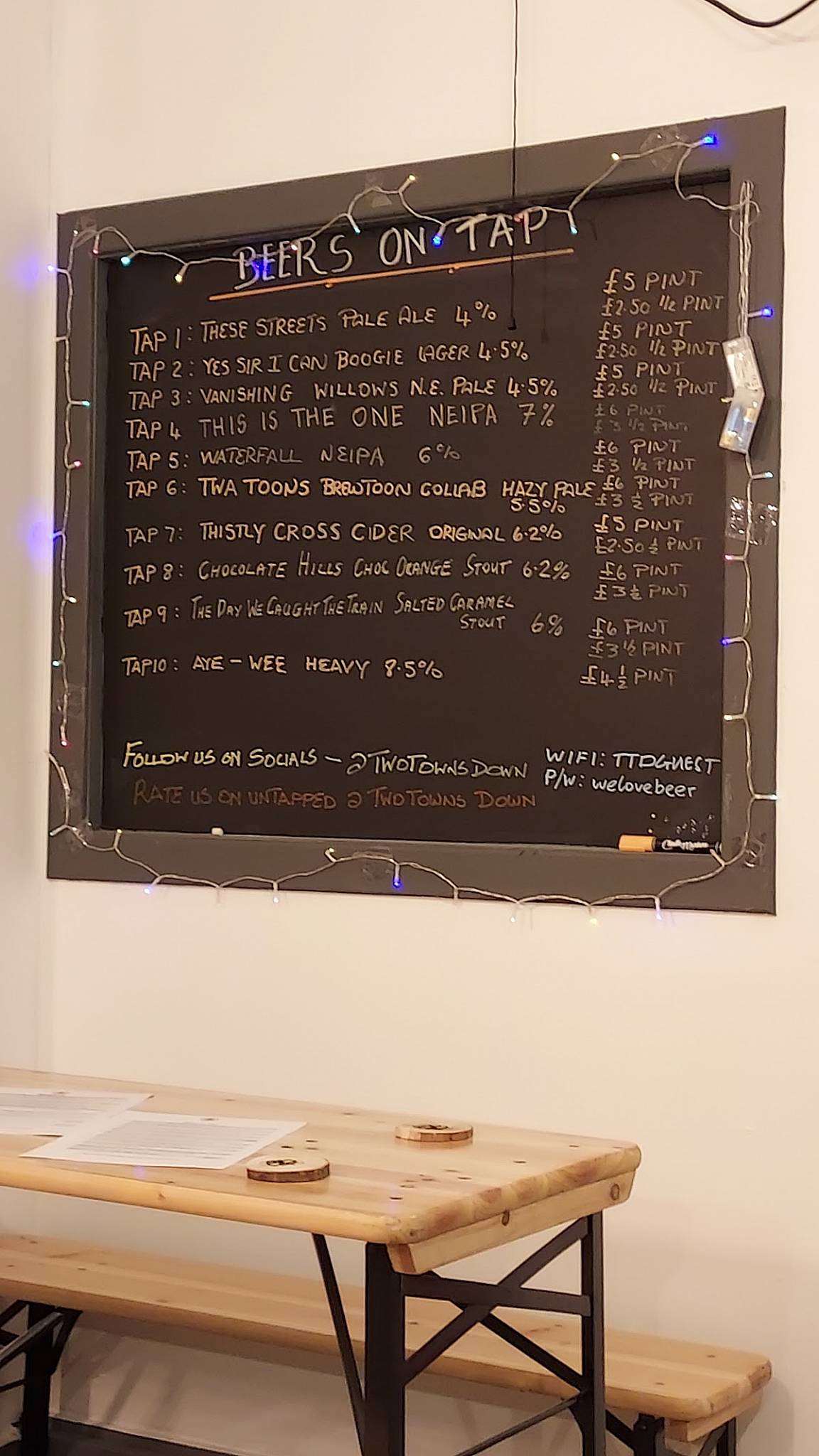 Menu at Two Towns Down Brewing, Paisley