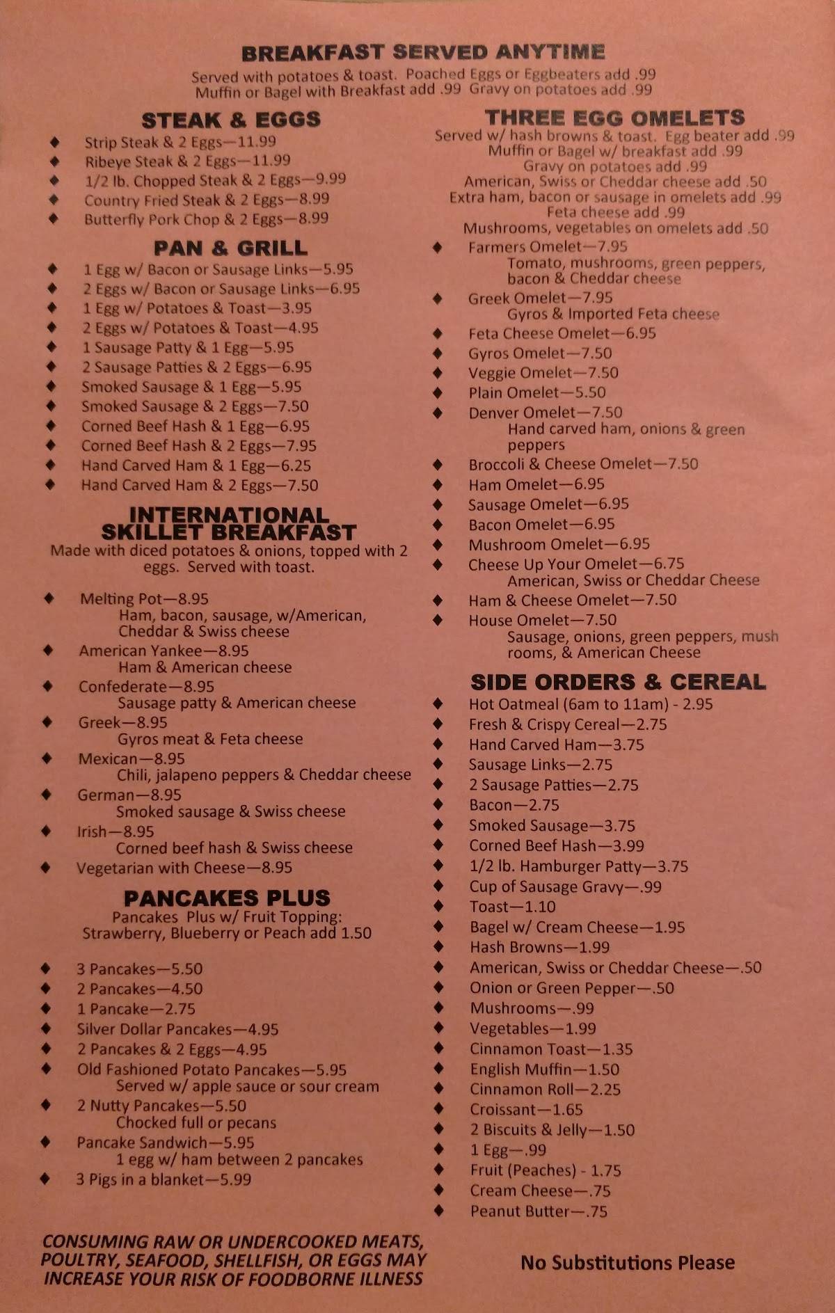 Menu at USA Restaurant, Monticello