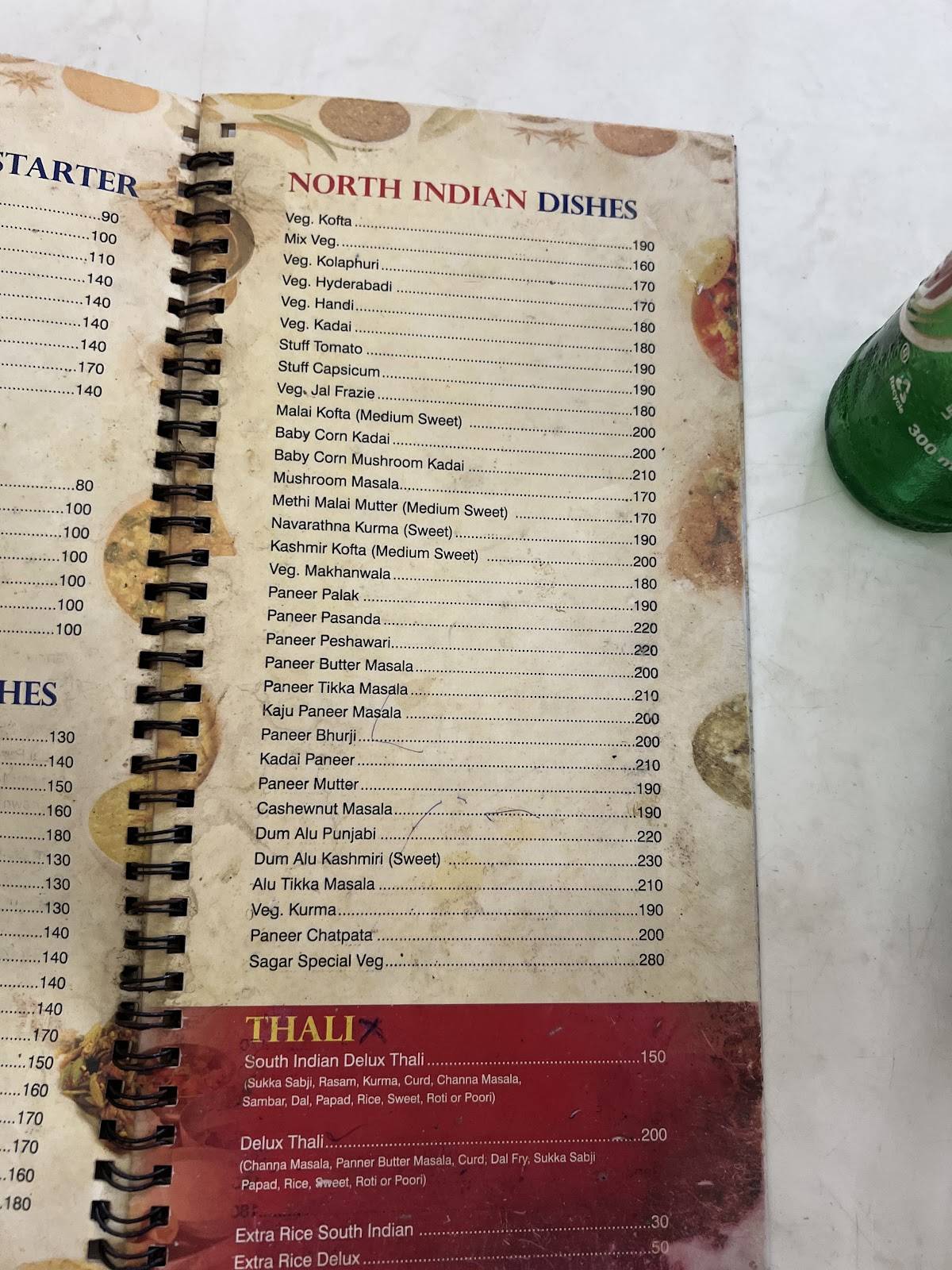 Menu at Udupi Veg, Calangute