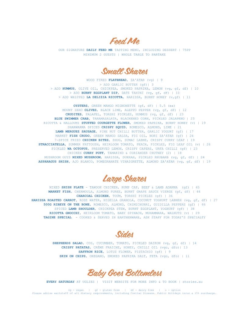Menu at Ugly Baby restaurant, Perth