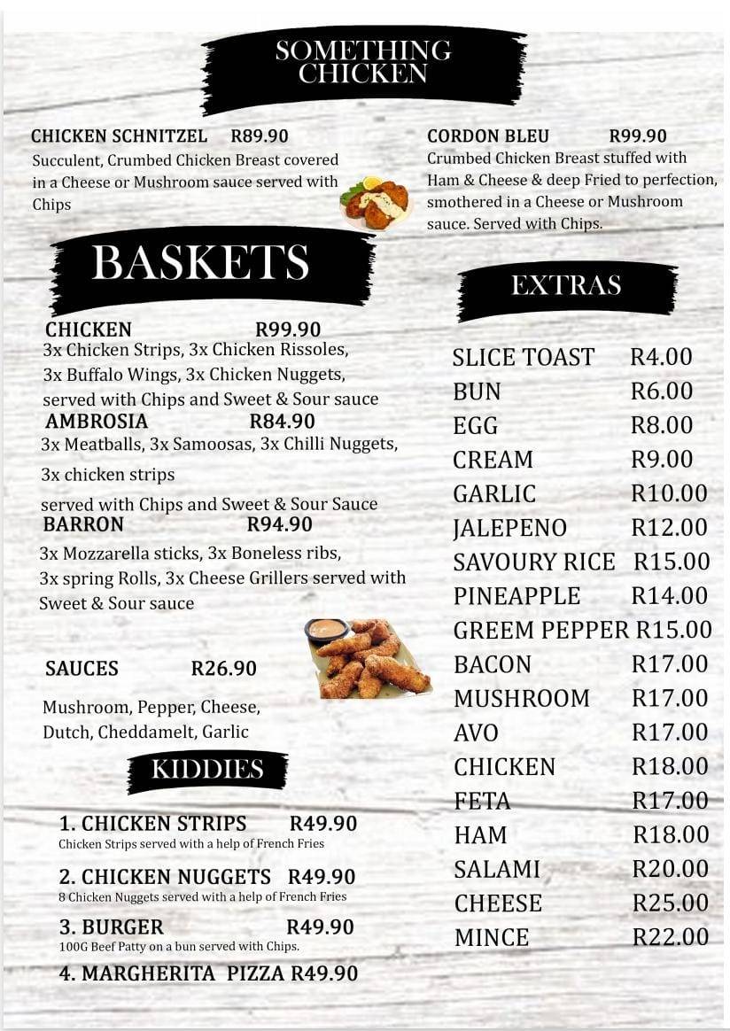 Menu at Ambrosia Restaurant, Uitenhage
