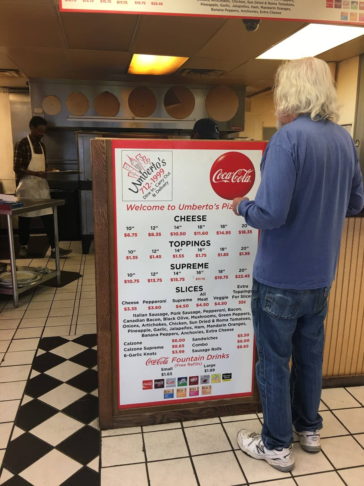 Menu at Umberto's pizzeria, Tulsa, S Harvard Ave
