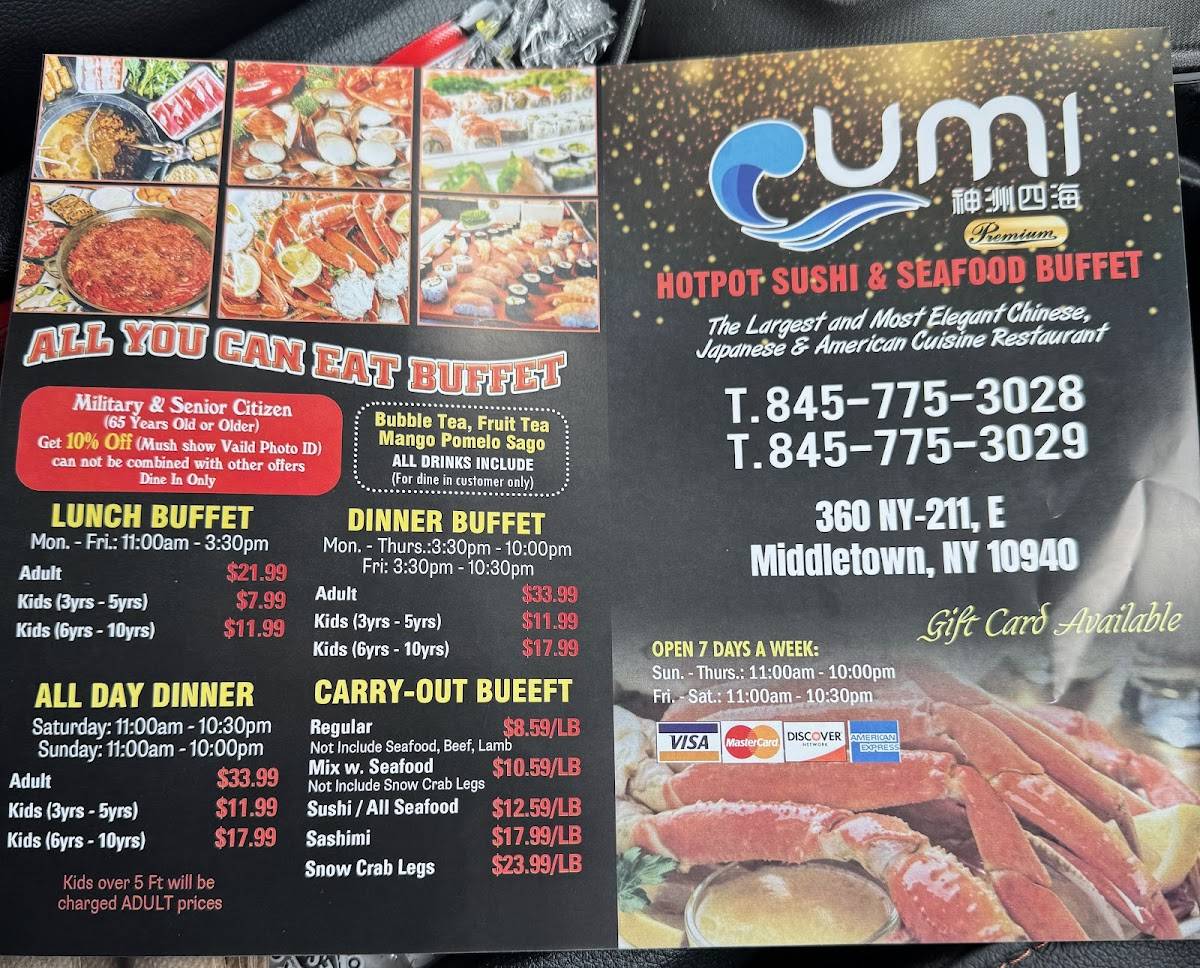 Menu at Umi Hot Pot Sushi & Seafood Buffet restaurant, Middletown