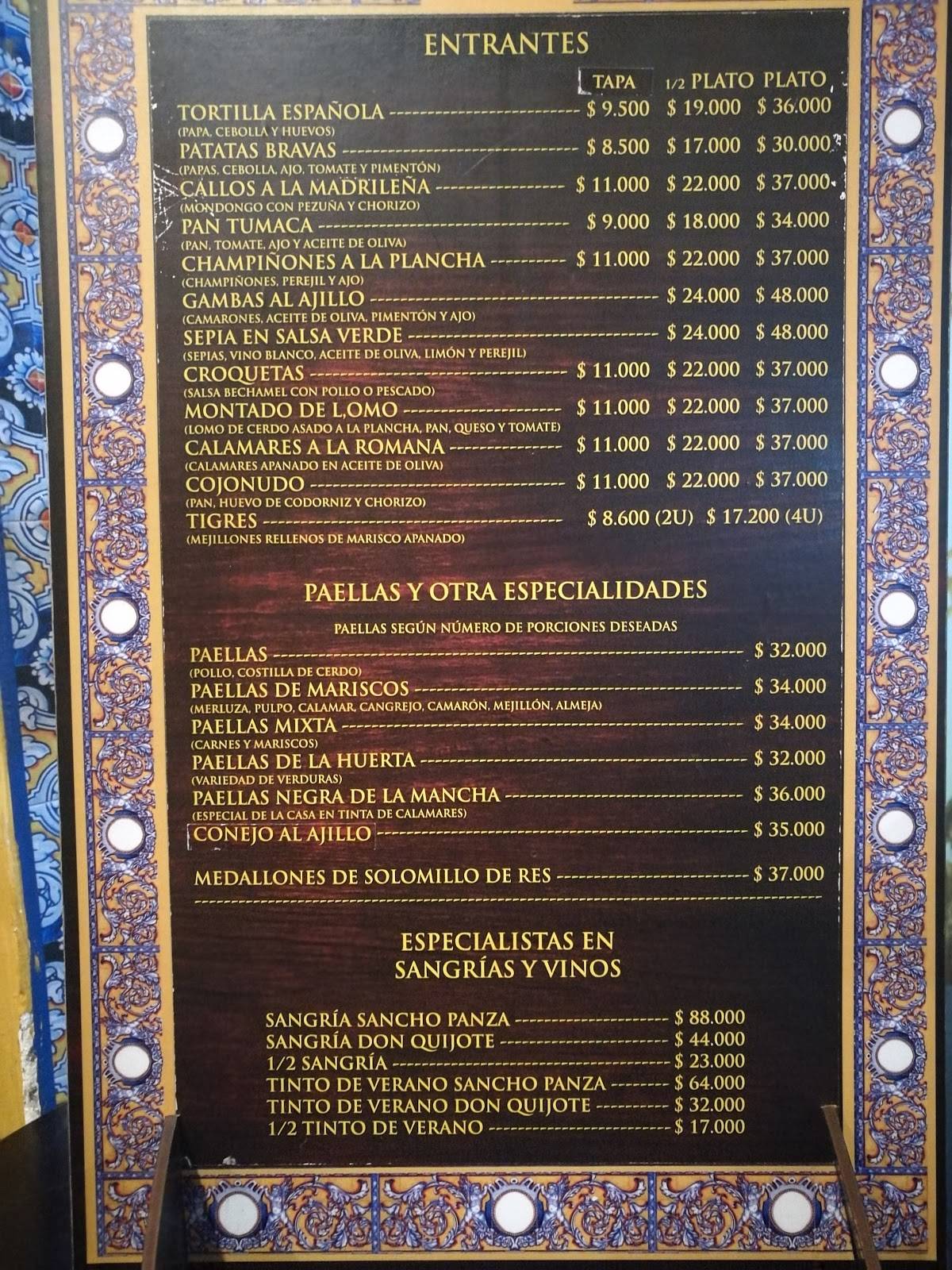 Carta del restaurante Un Lugar De La Mancha, Manizales