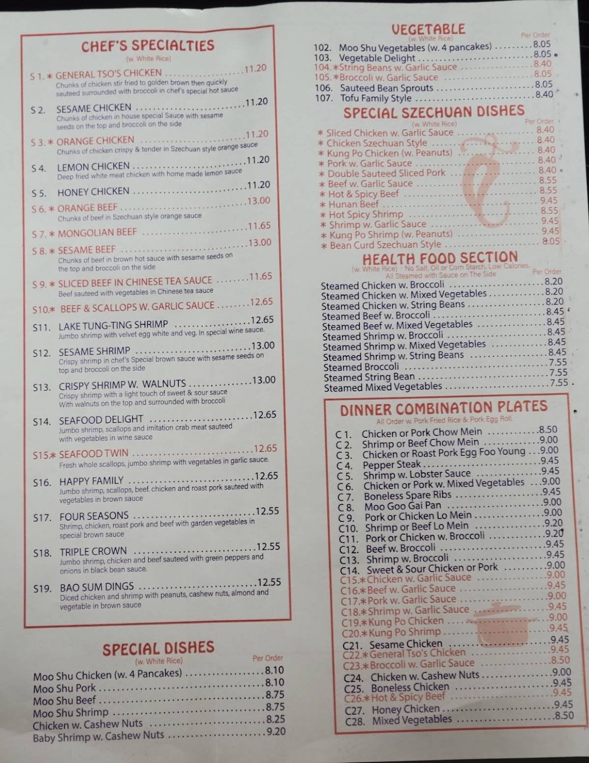 Menu at Uncle Jiang restaurant, Pensacola