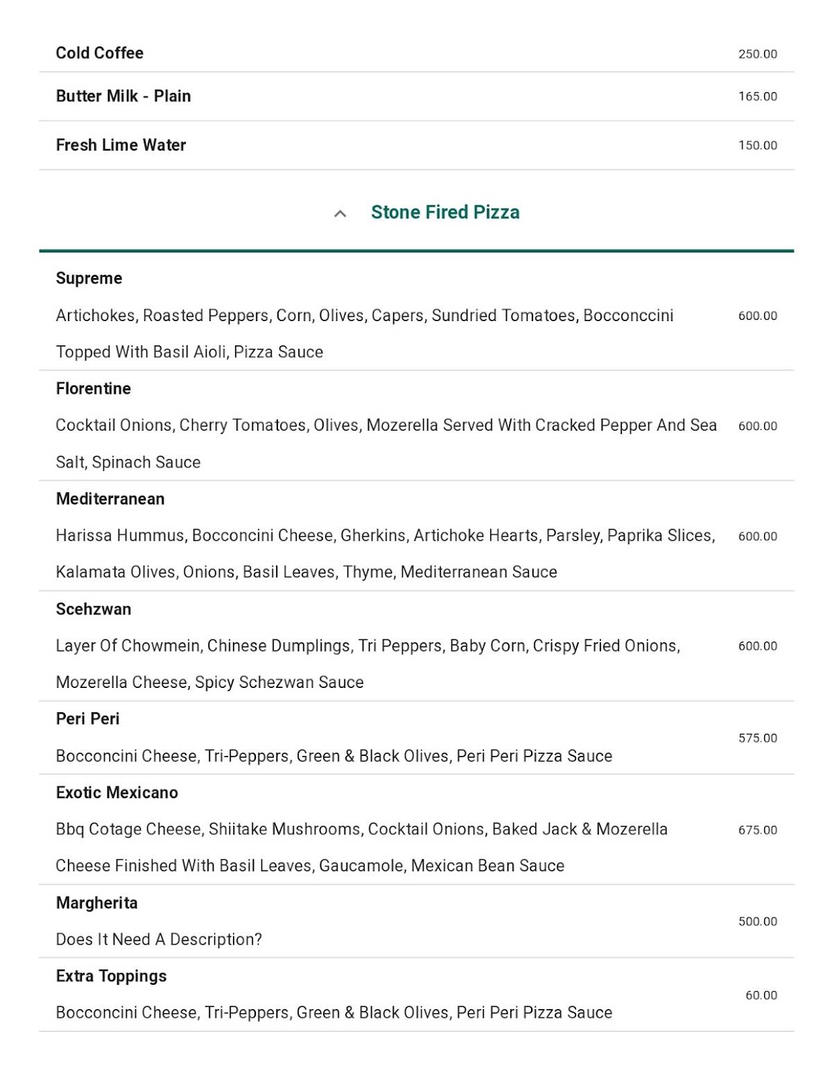 Menu at Under The Neem Trees, Ahmedabad