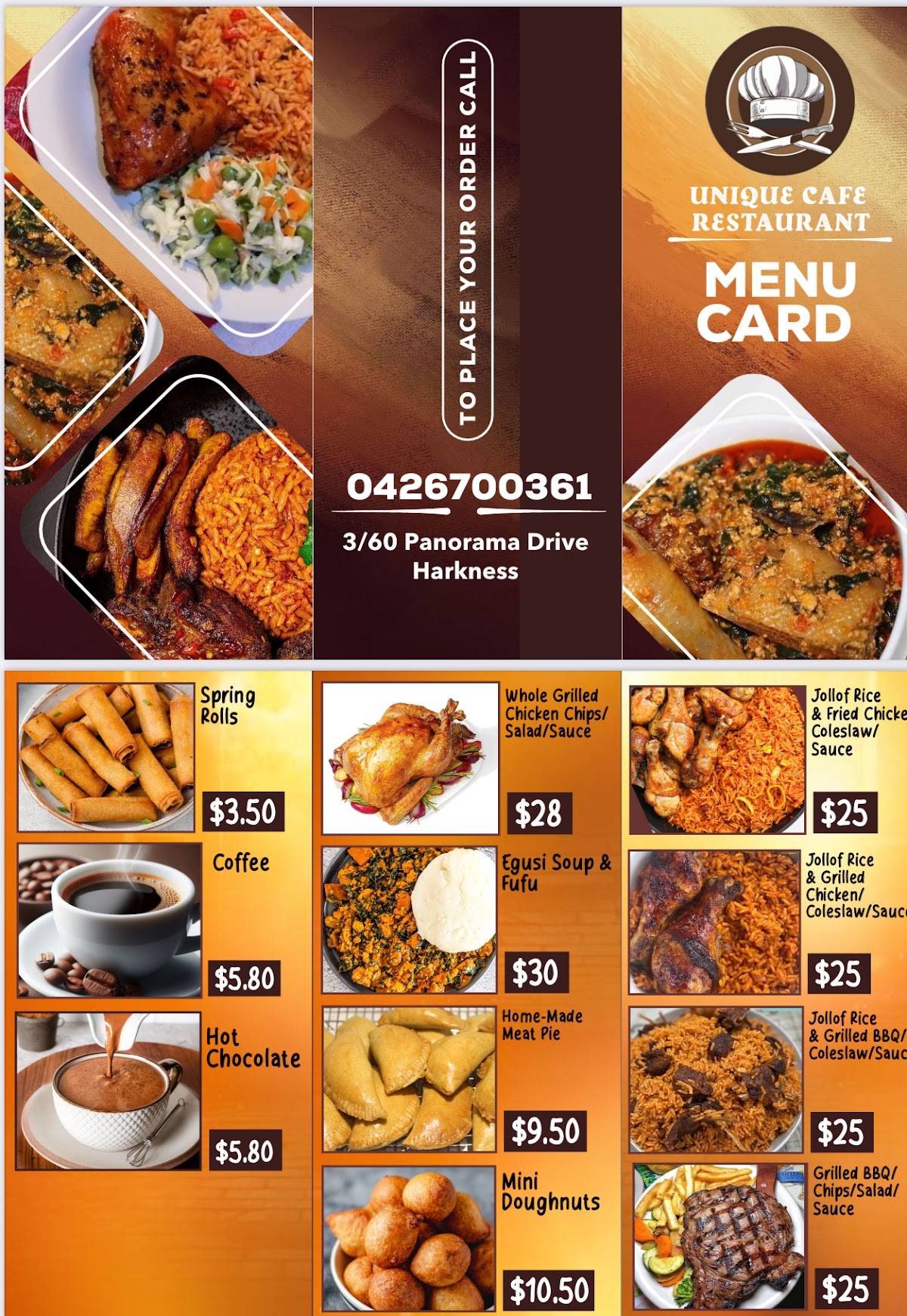 Menu at Unique cafe restaurant ( west African Nigerian restaurant ...