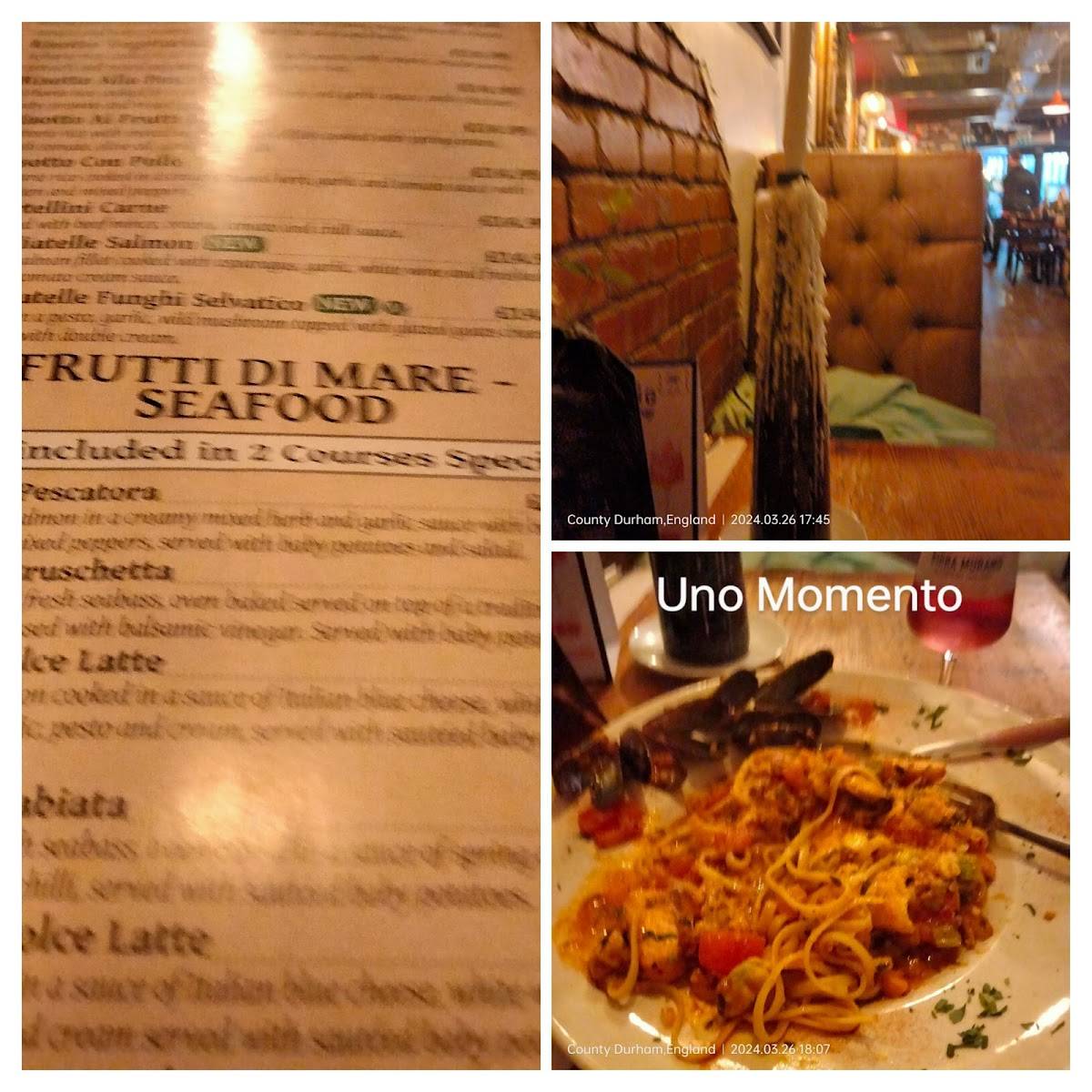 Menu at Uno Momento restaurant, Durham