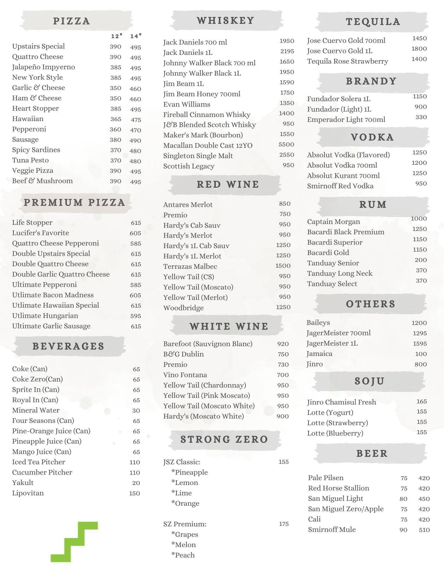 Menu at Upstairs Rooftop Bar Kitchen, Davao City, Erloom Building