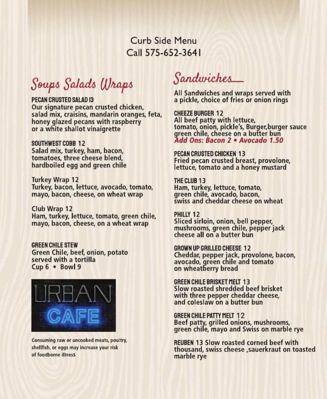 Menu at Urban Cafe & Catering, Las Cruces, S Main St