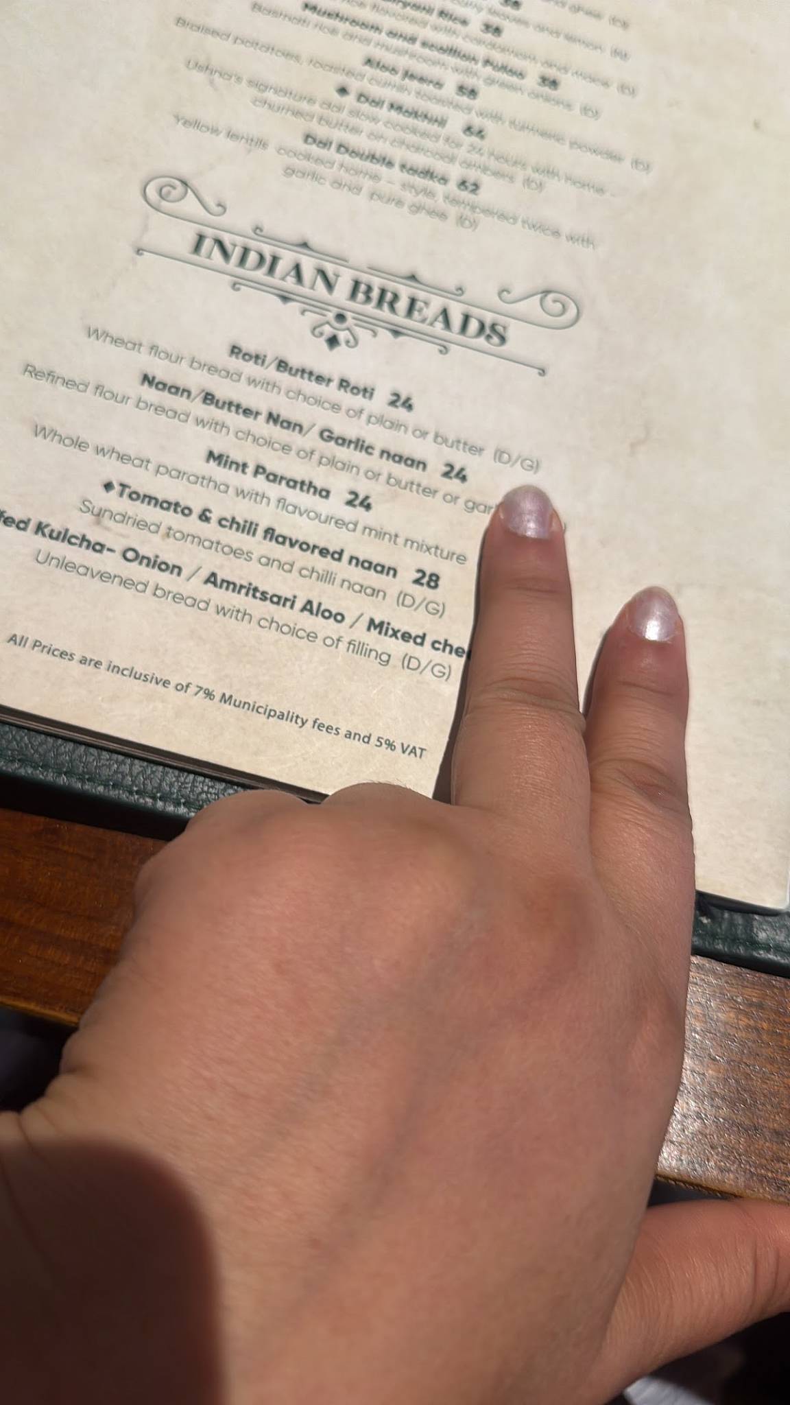 Carta de Ushna Restaurant - Souk Madinat Jumeirah, Dubai