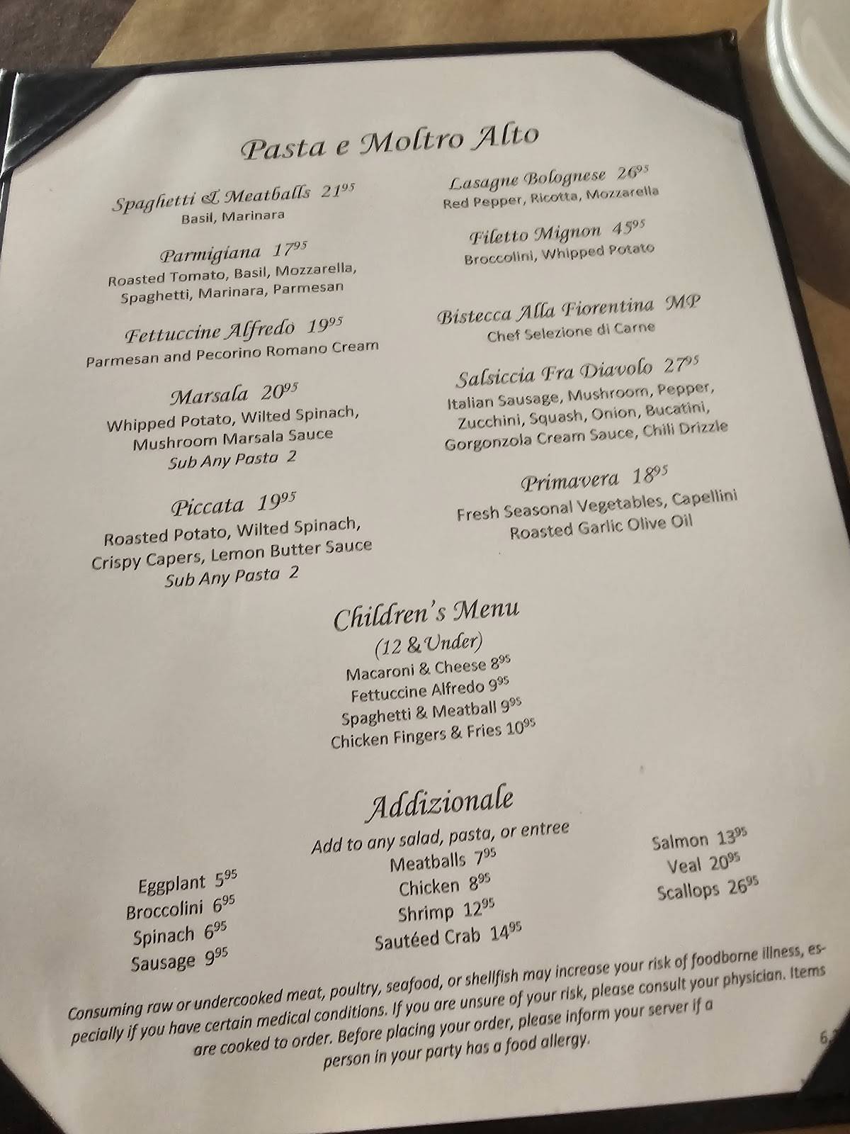 Menu at V Paul's Italian Ristorante restaurant, Pensacola