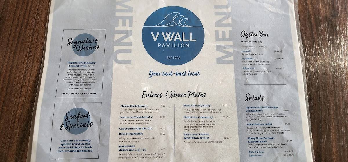 Menu at V Wall Pavilion restaurant, Nambucca Heads