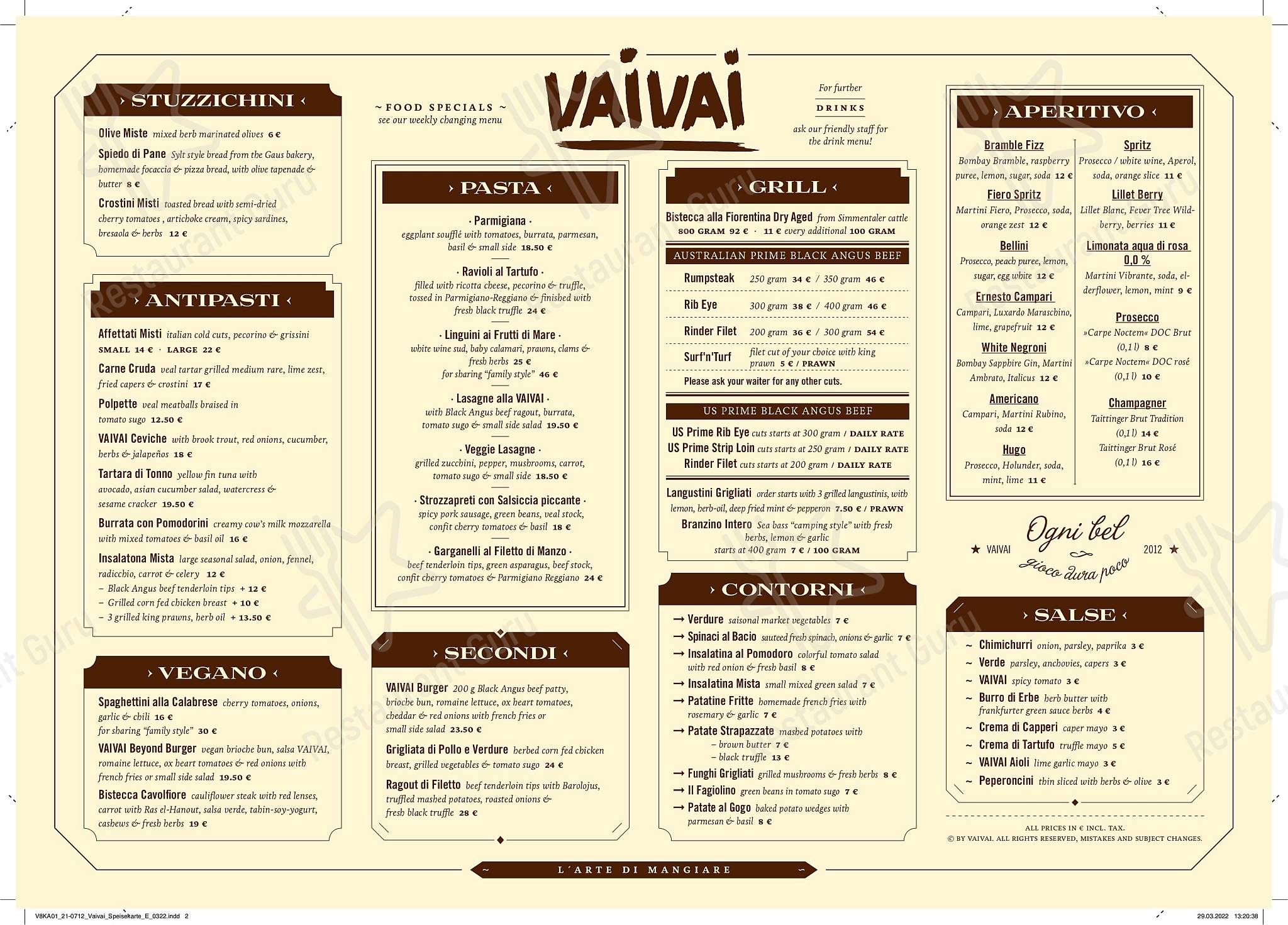 Speisekarte von VAIVAI steakhaus, Frankfurt am Main