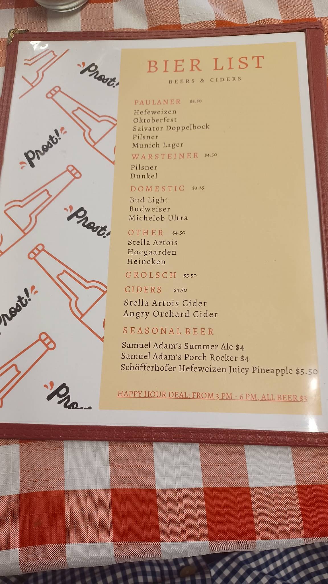 Menu at Vienna Bier Garten restaurant, LaFayette