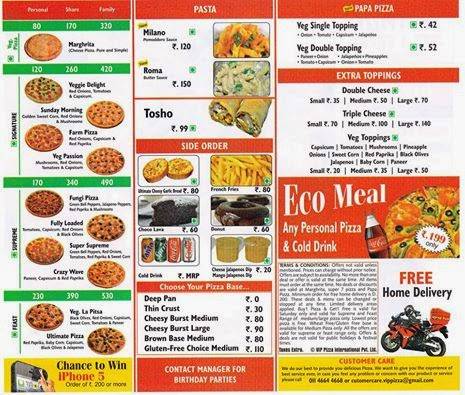Menu at VIP Pizza, Ghazipur