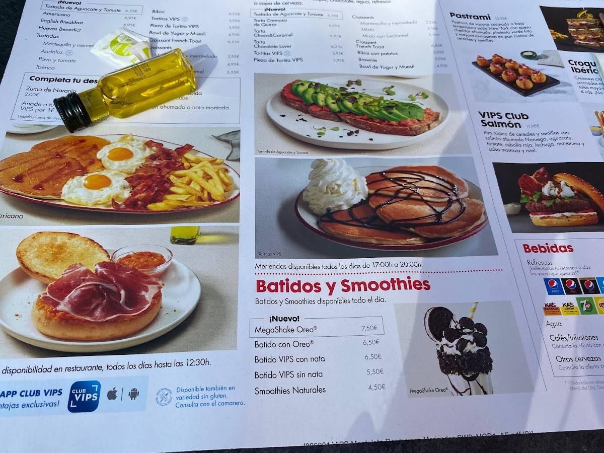 Carta del restaurante VIPS, Sevilla, Calle Enramadilla