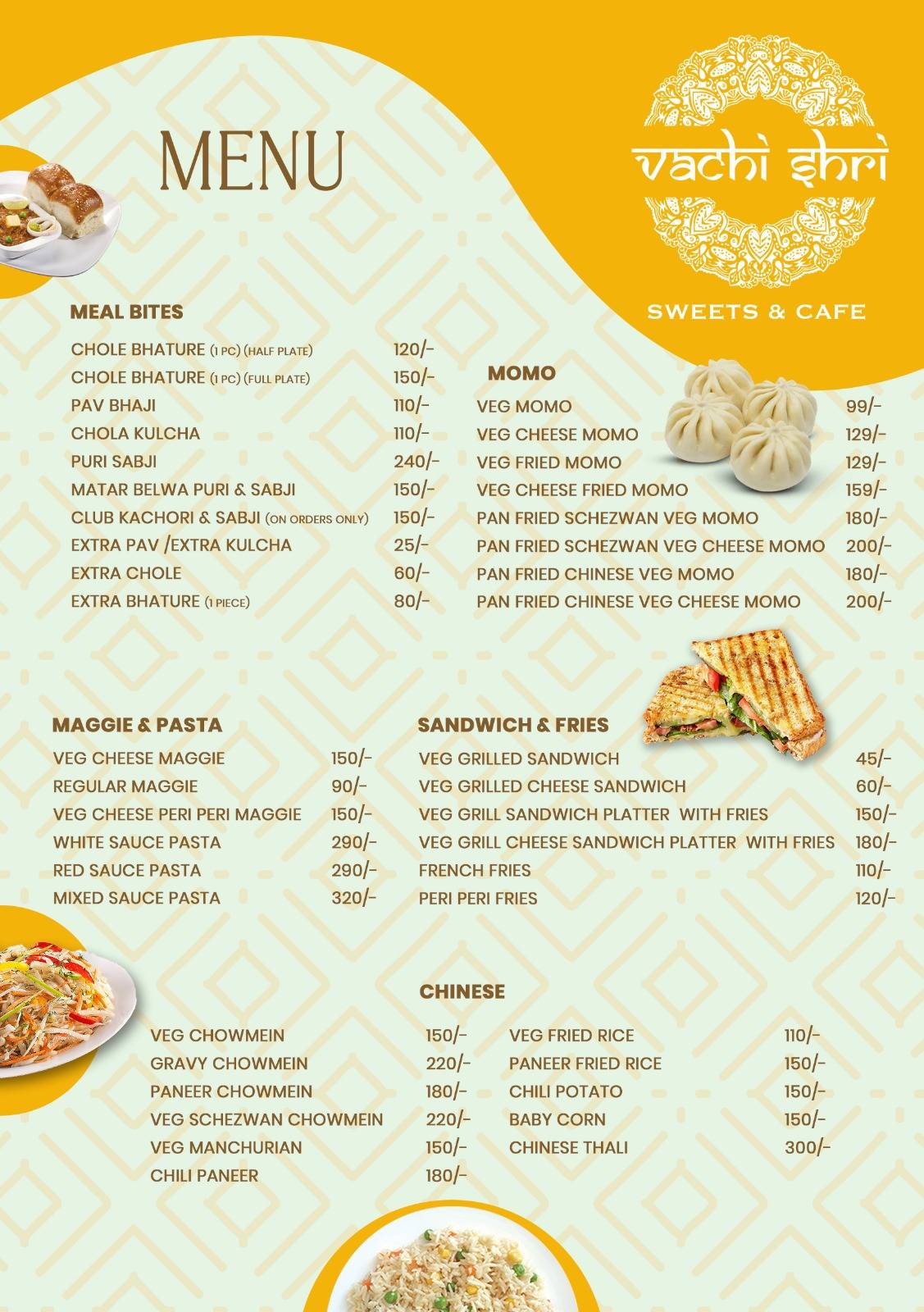 Menu at Vachi Shri - Sweets and Cafe, Guwahati