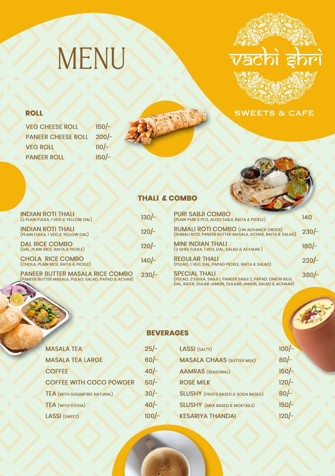 Menu at Vachi Shri - Sweets and Cafe, Guwahati