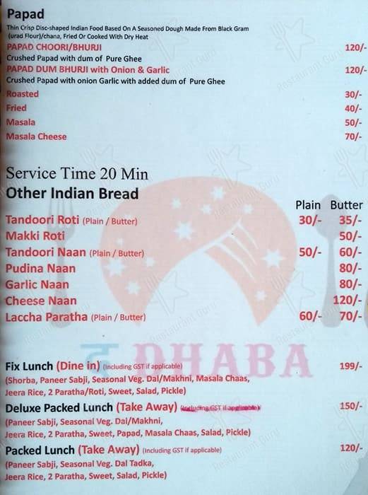 Menu at The Dhaba, Vadodara, 63 Haribhakti Society Extension Ground Floor