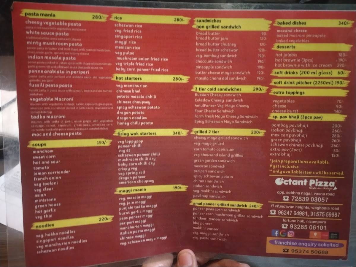 Menu at The Ocyent Pizza Manjalpur Vadodara, Vadodara