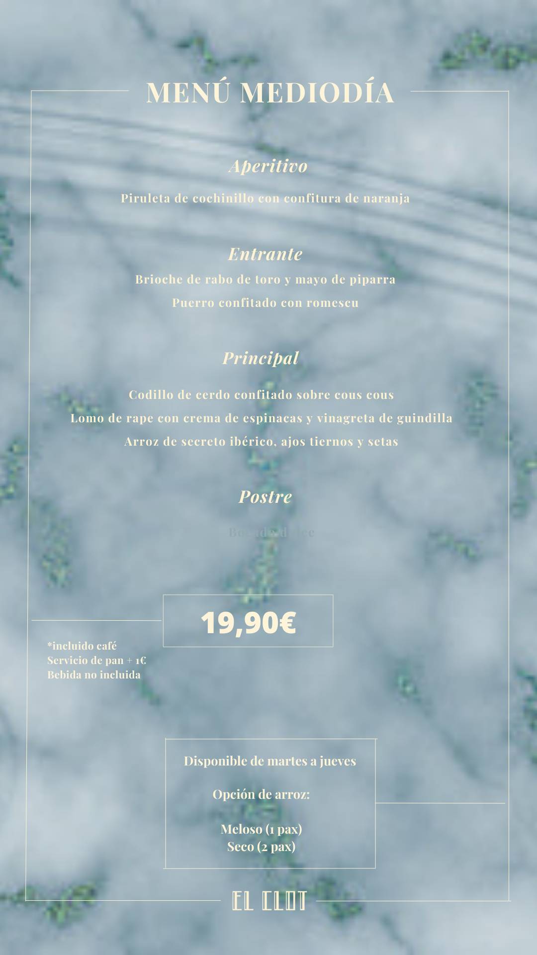 Carta de Restaurant El Clot, Aldaya, Carrer Sant Miquel