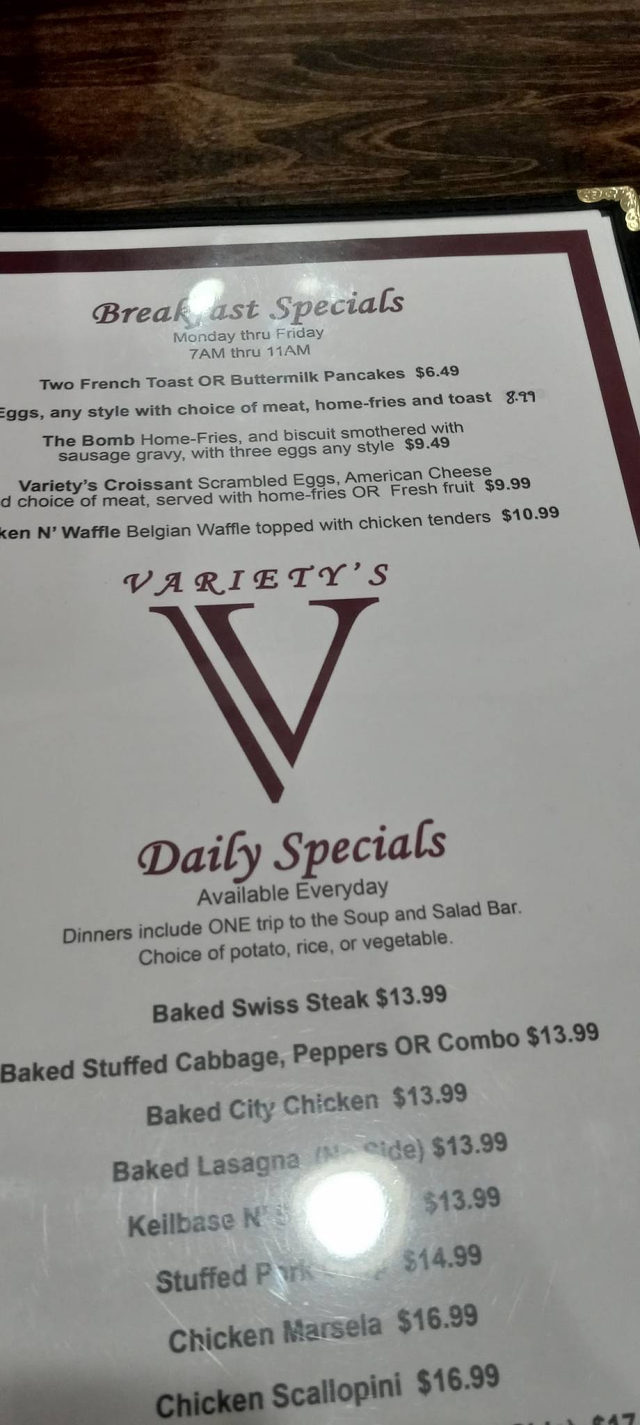 Menu at Variety's Restaurant, North Canton, S Main St #4271