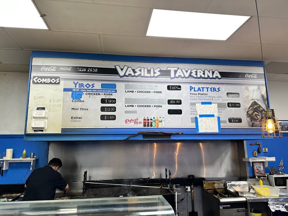 Menu at Vasili's Taverna restaurant, Port Adelaide