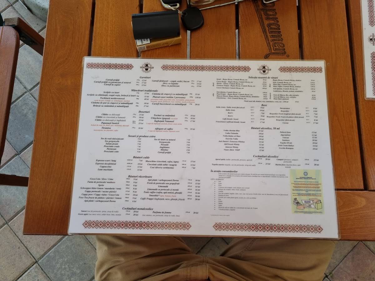 Menu at Vatra Satului, Marginea