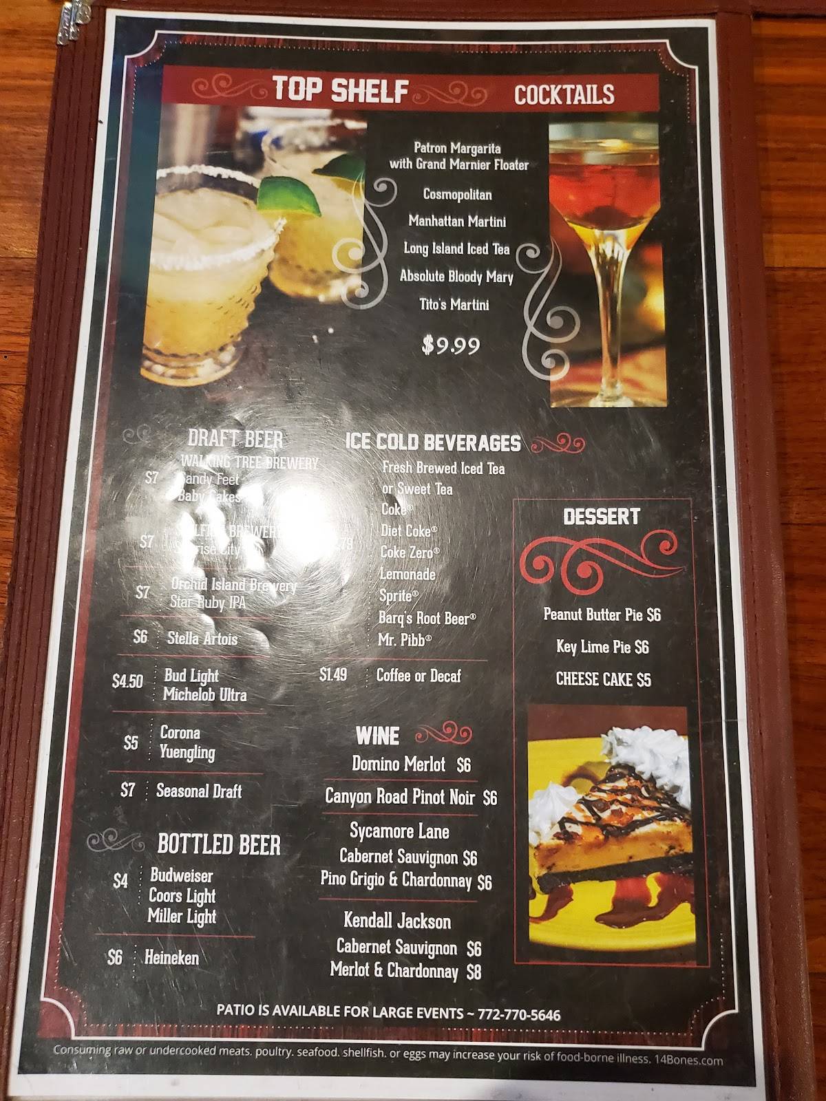 Menu at Wilke's 14 Bones BBQ, Vero Beach
