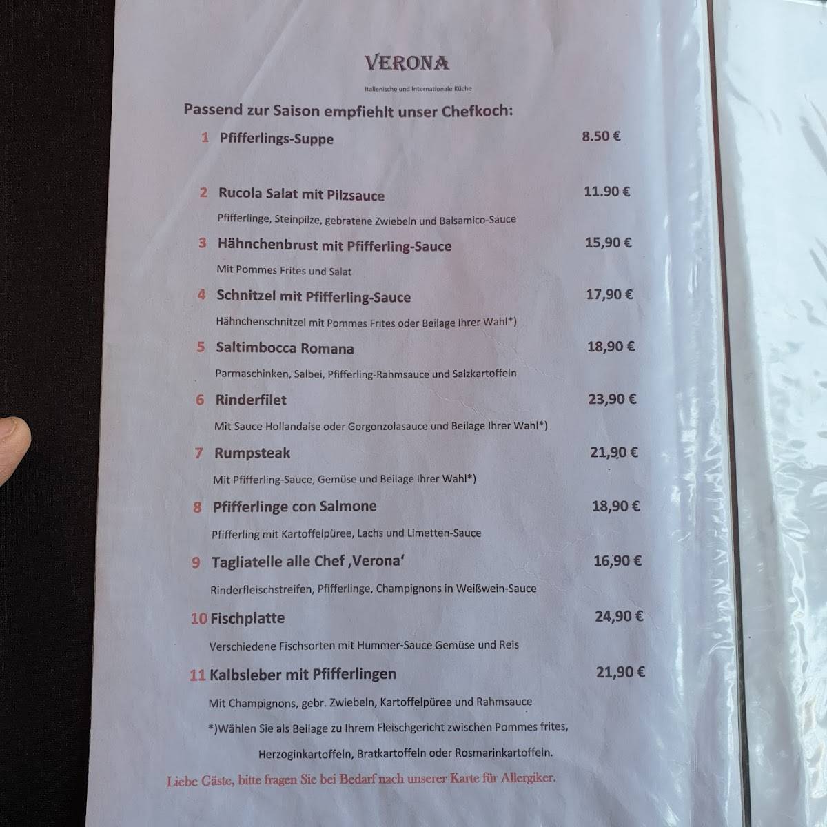 Speisekarte von Verona Restaurant, Berlin, Fischerinsel 5
