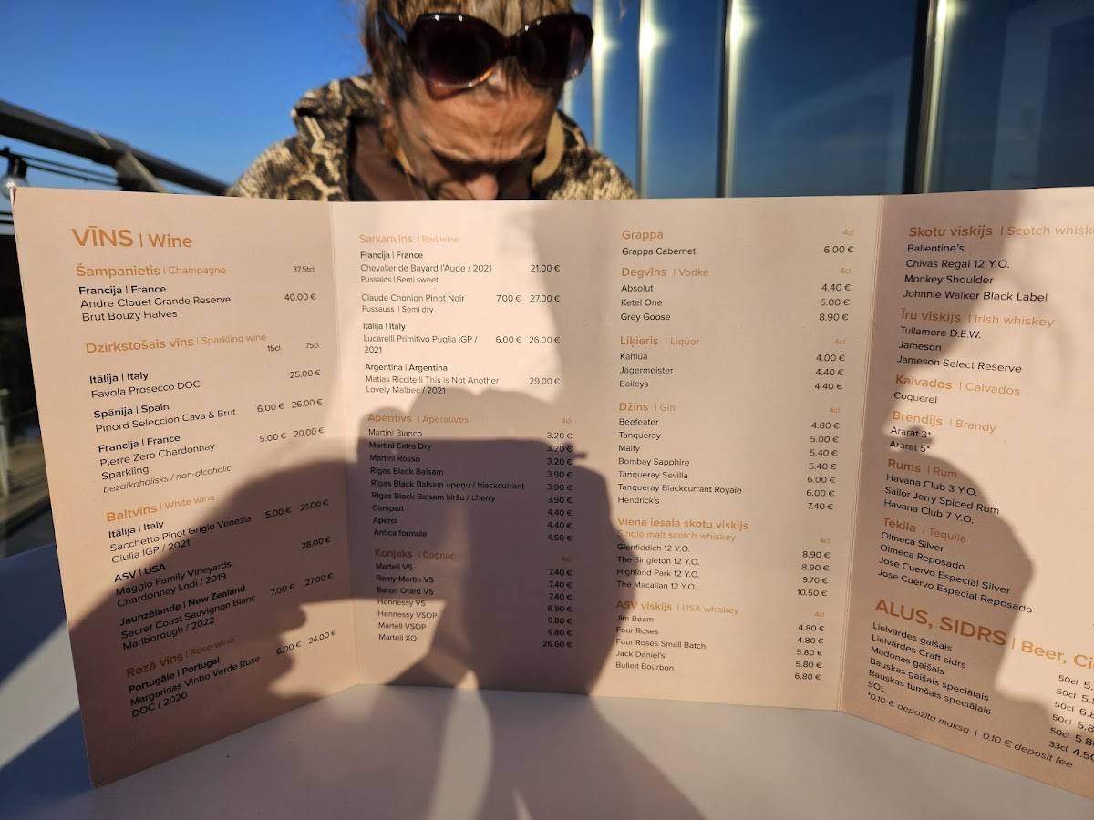 Menu at Vertigo jumta bārs pub & bar, Riga