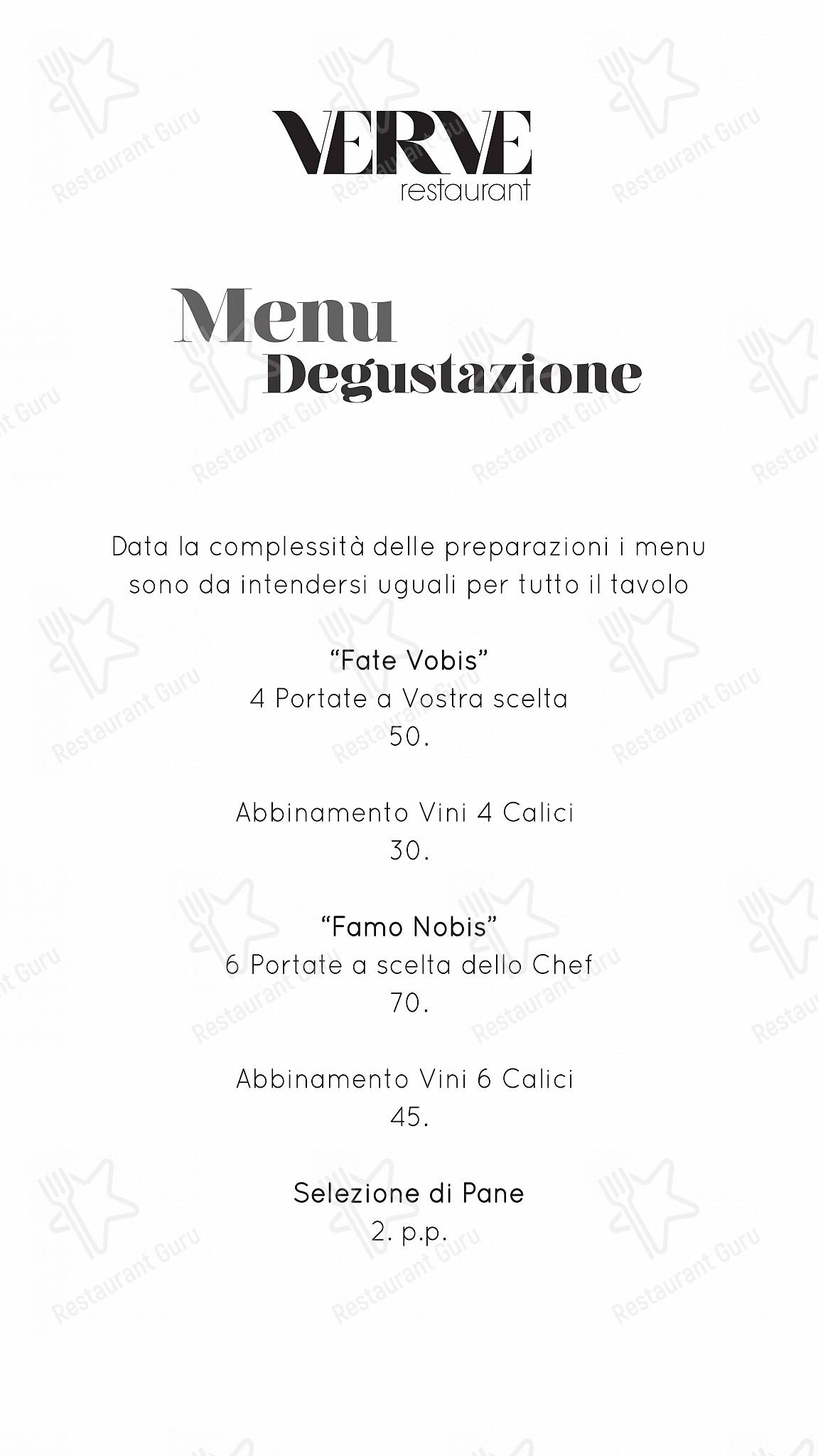 Menu au Verve Restaurant, Rome
