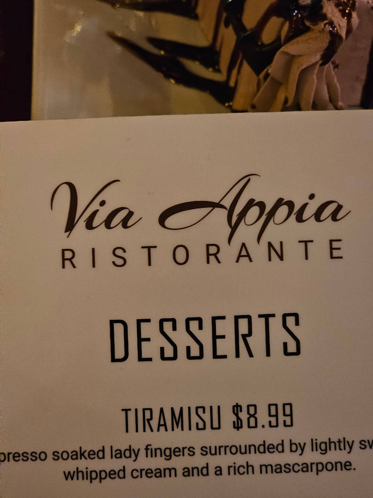 Menu at Via Appia Ristorante restaurant, Wilbraham