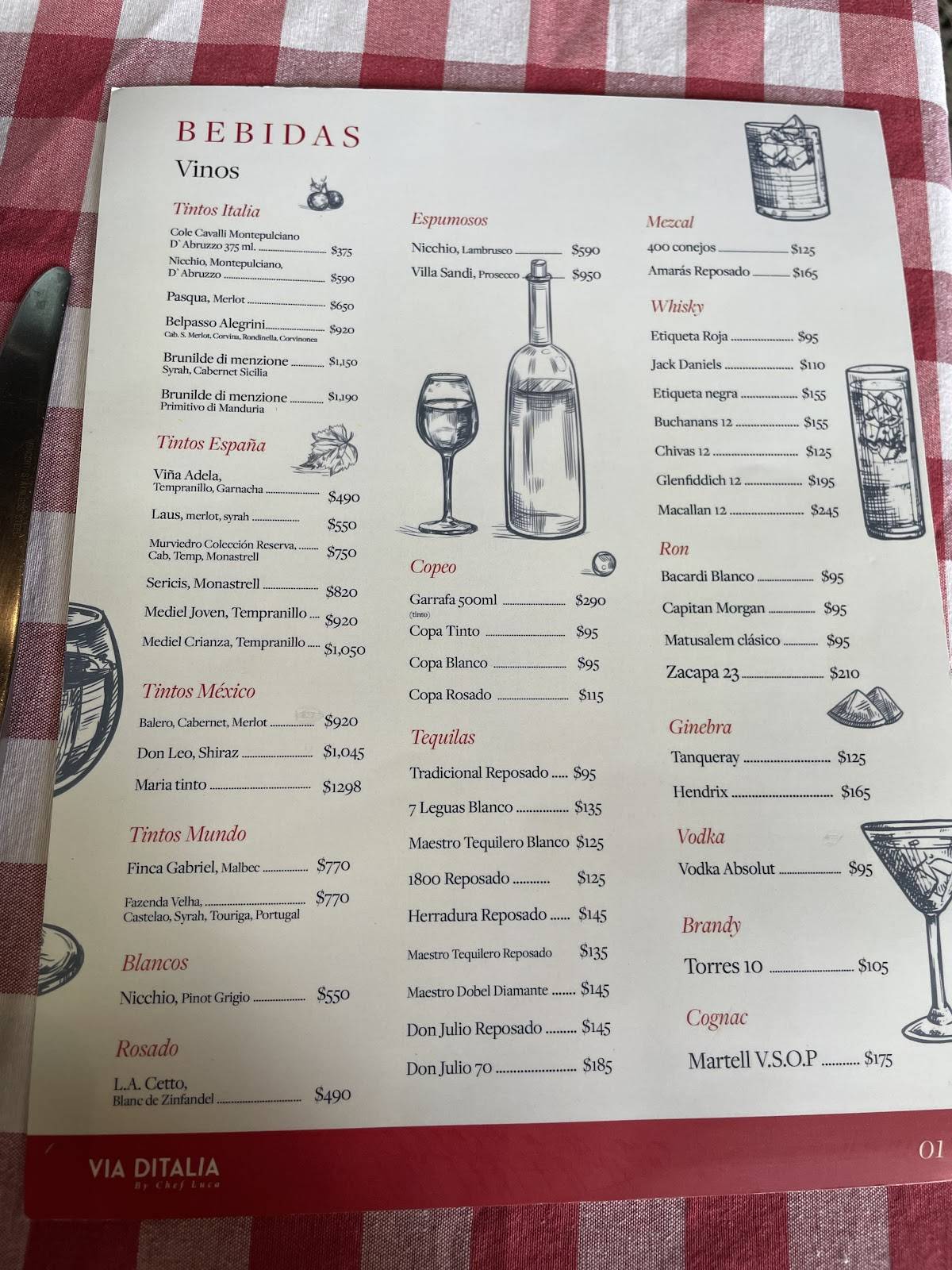 Menu at Via Ditalia- Vista Hermosa restaurant, Mexico