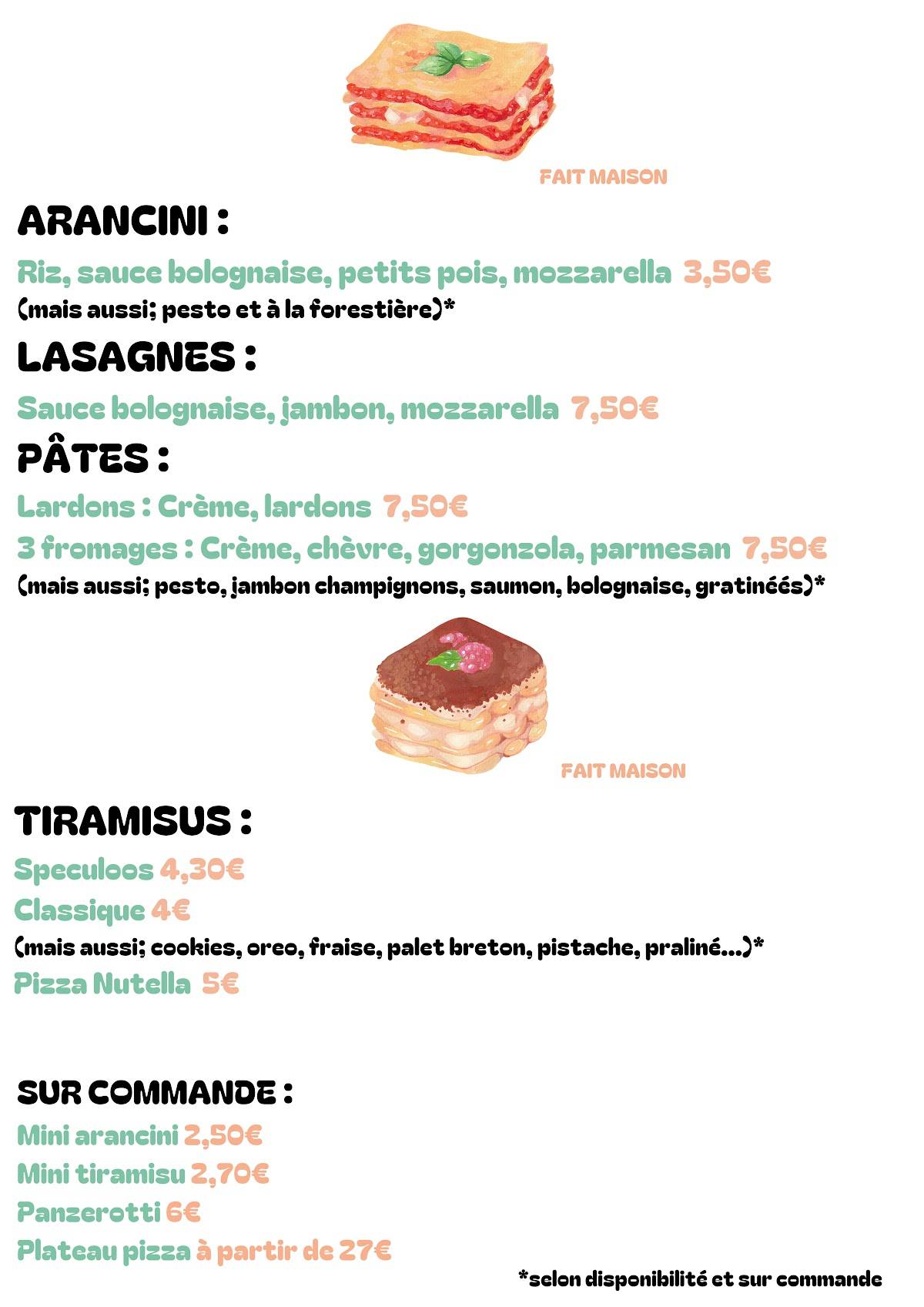 Menu au Via lisa Pizzeria, Wattrelos