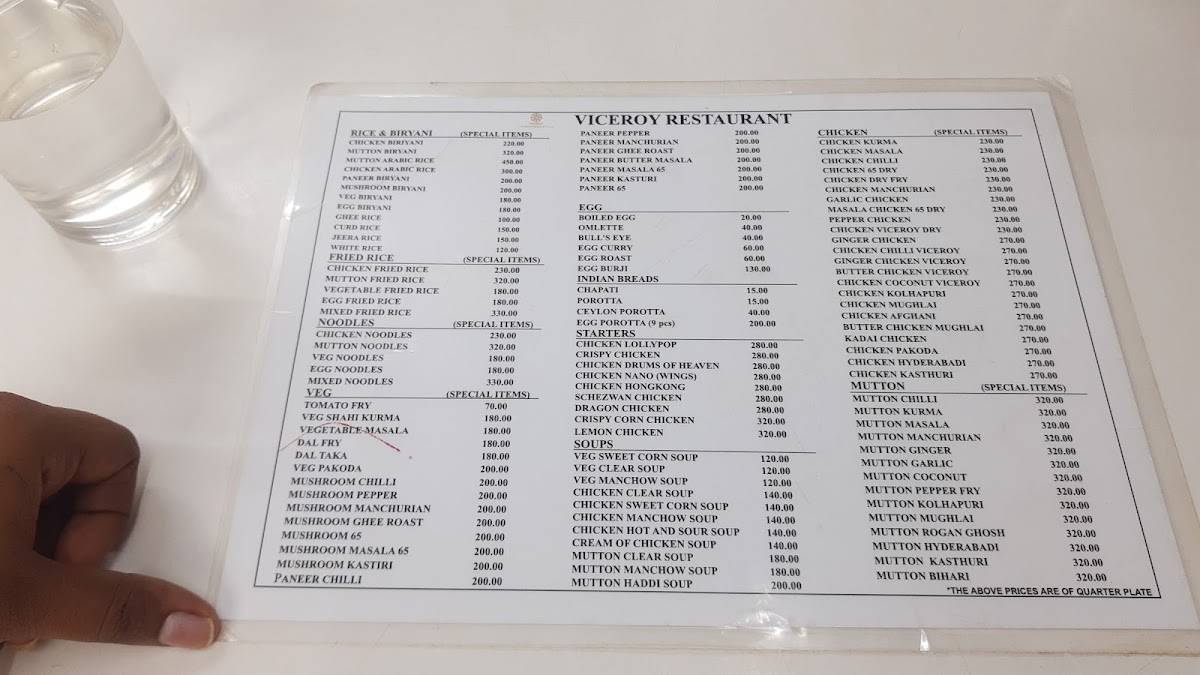 Menu at Viceroy Restaurant, Kasaragod